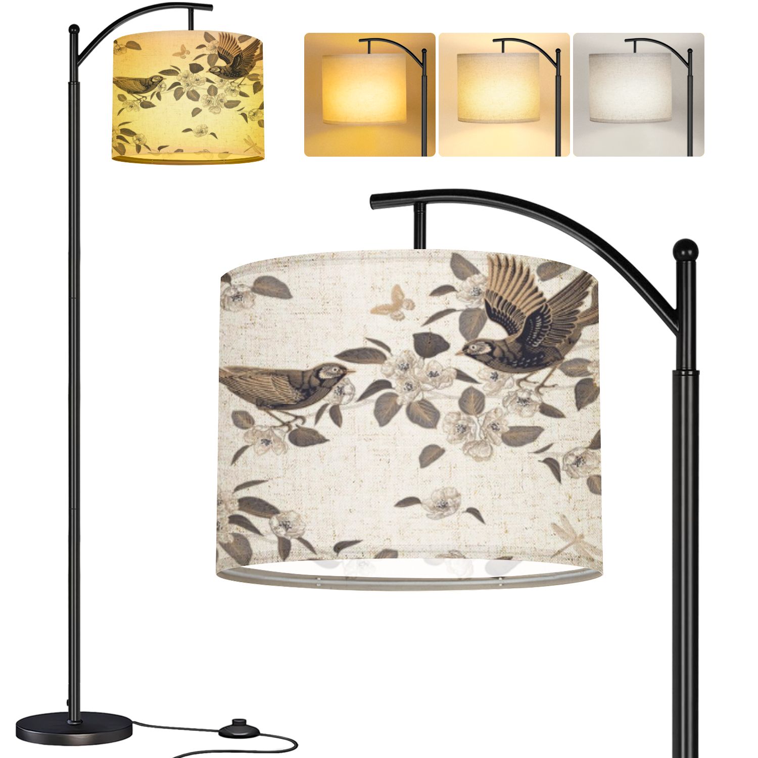 Arc Floor Lamp Light delicate Birds branches butterflies dragonfly ...