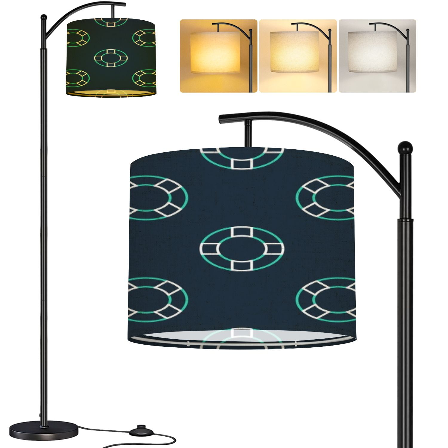 Arc Floor Lamp Line Lifebuoy seamless pattern black Lifebelt symbol ...
