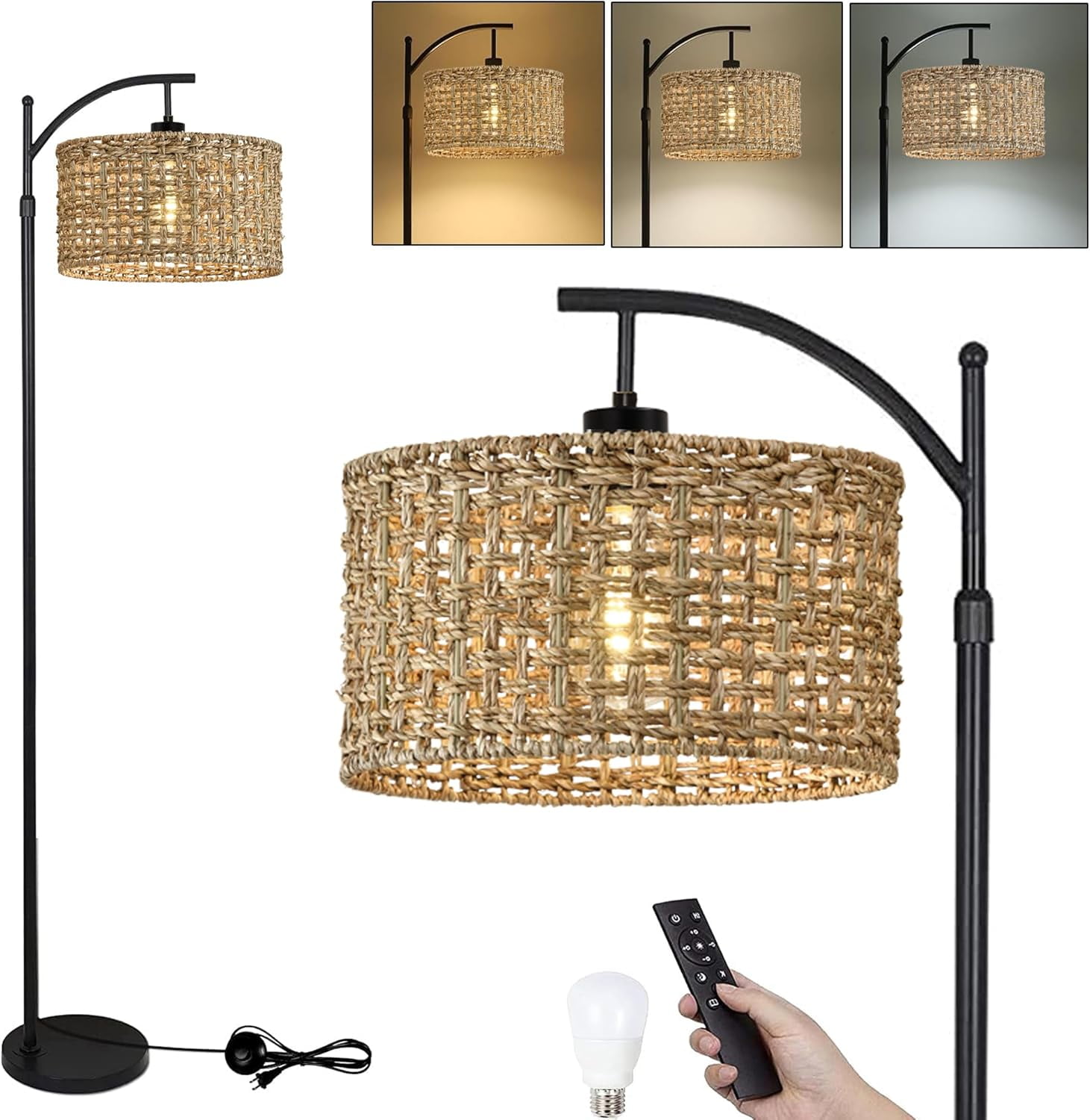Arc Floor Lamp for Living Room with Remote Control,Farmhouse Floor ...