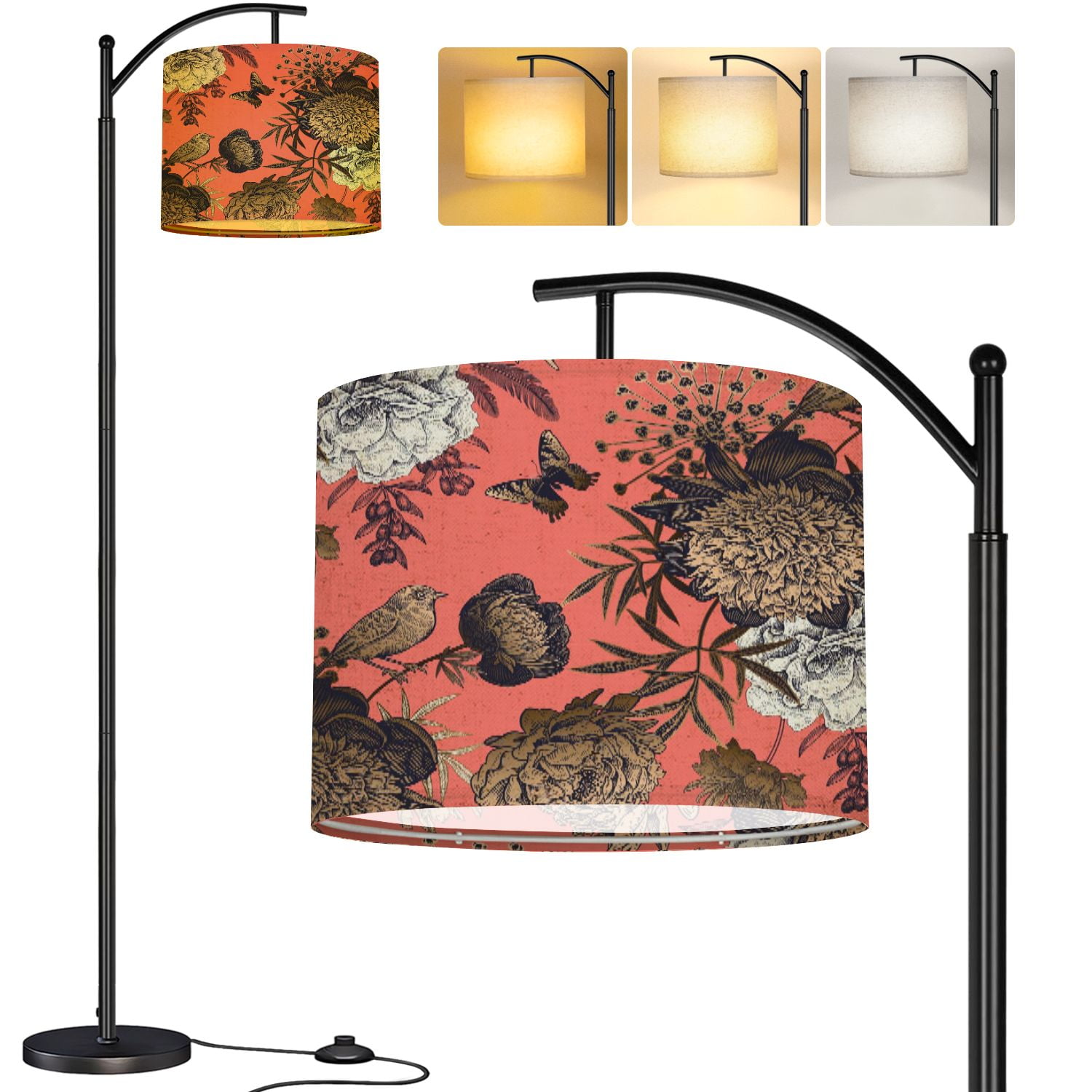 Arc Floor Lamp Luxury floral seamless pattern Black white gold coral ...