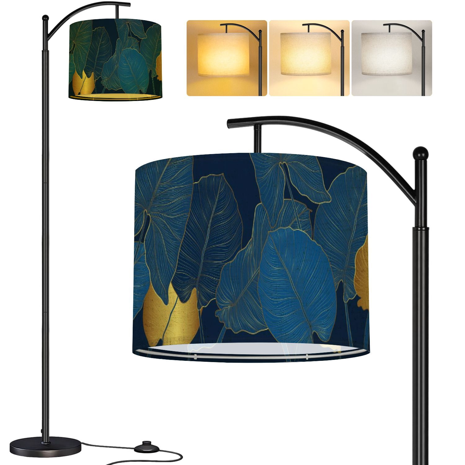 Arc Floor Lamp Luxury gold nature blue Floral pattern Golden split leaf ...
