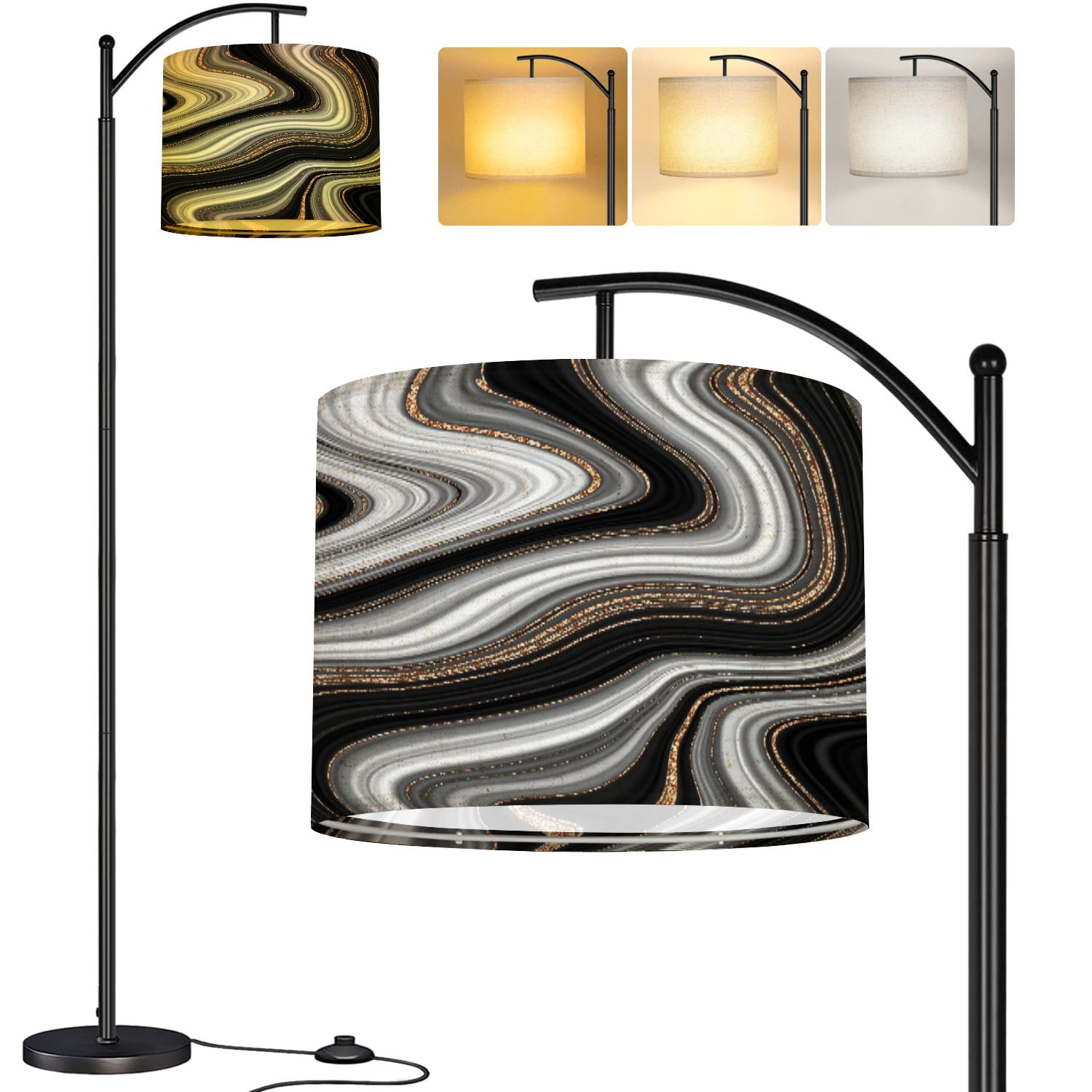 Arc Floor Lamp Luxury liquid black white golden marble textures ...