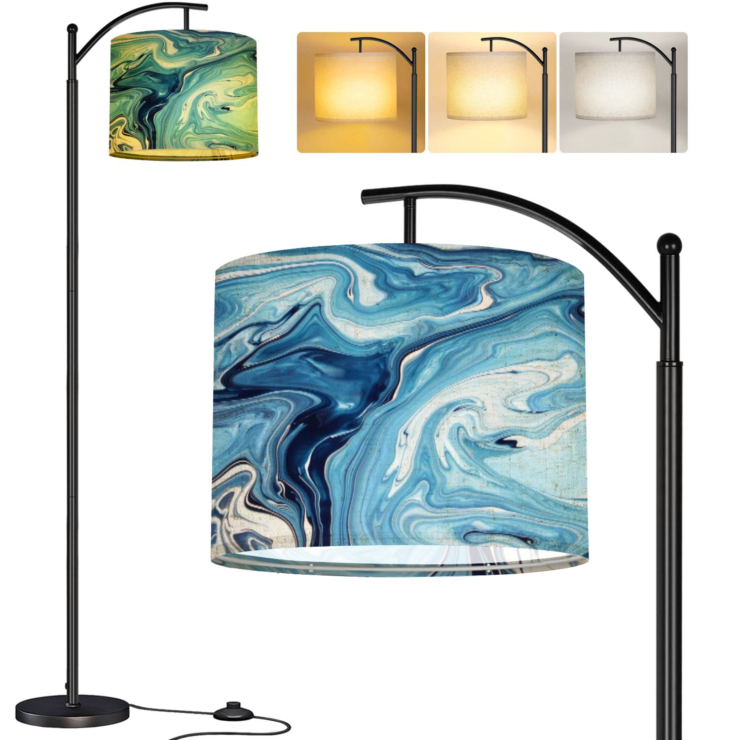Arc Floor Lamp Marble art painting blue pink Tall Modern Standing Lamp ...