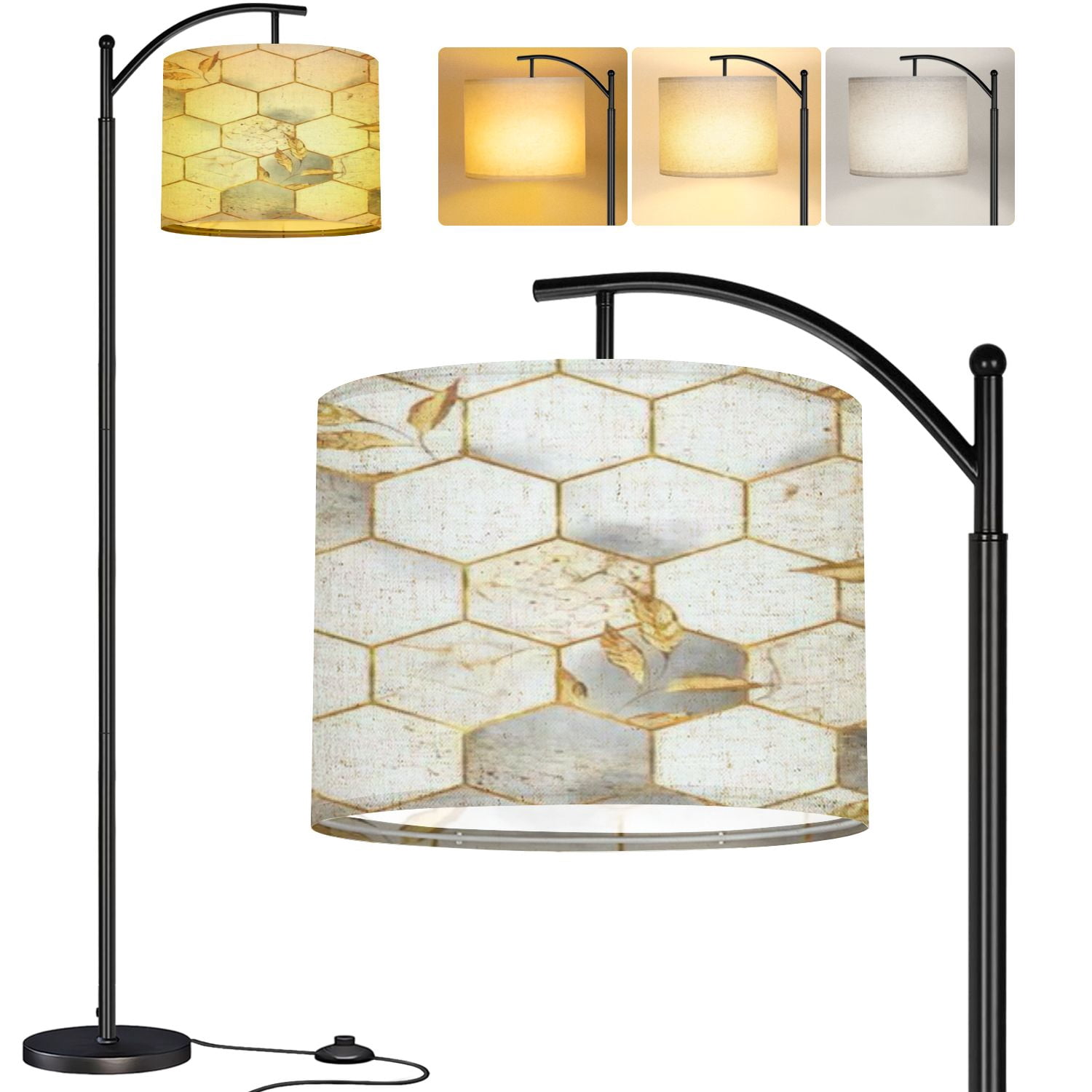 Arc Floor Lamp Marble hexagon seamless texture golden leaves Abstract ...
