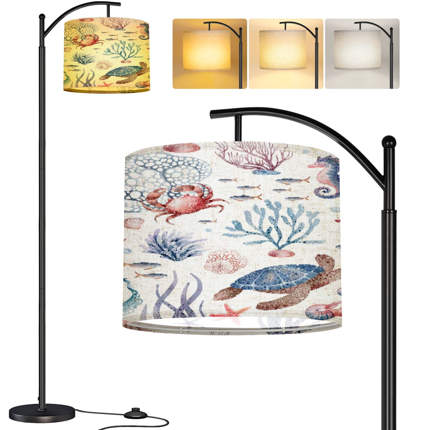 Arc Floor Lamp Marine seamless pattern marine animals corals plants ...
