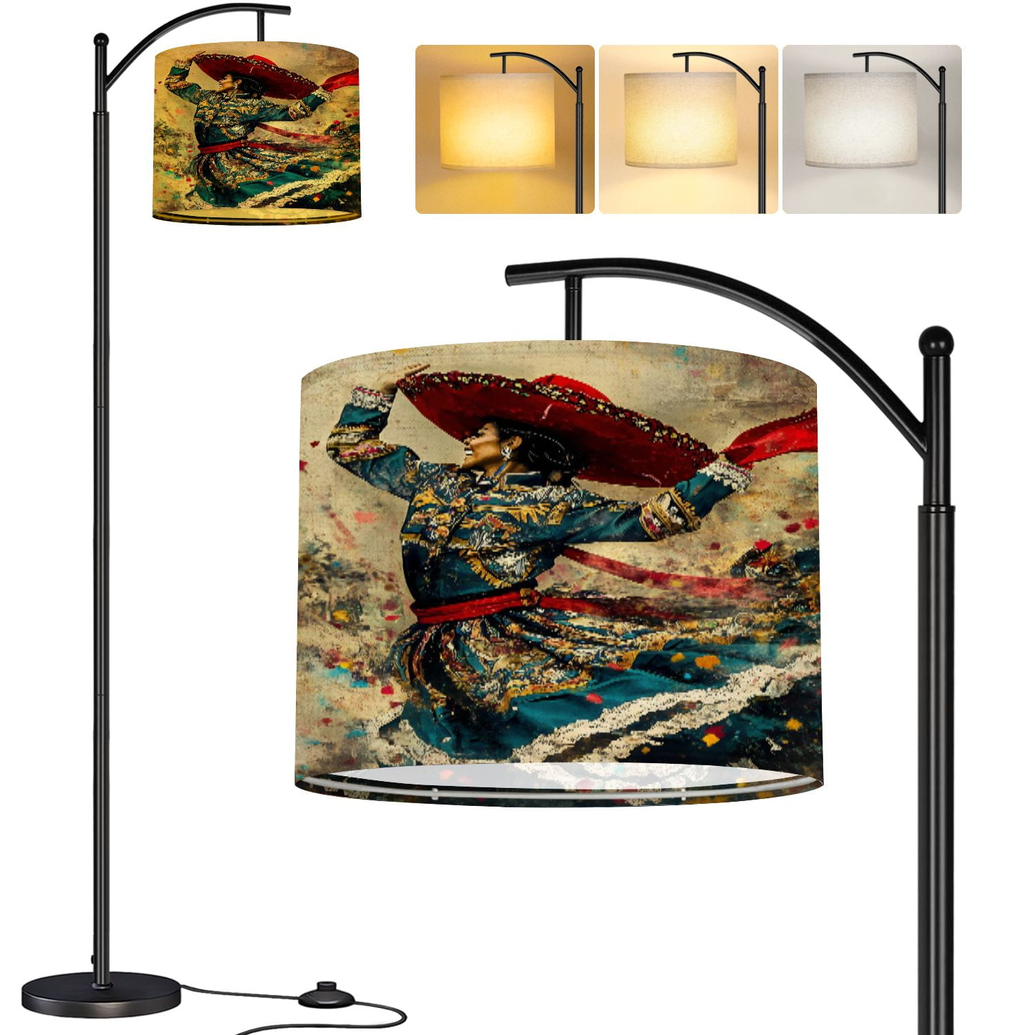 Arc Floor Lamp Mexican Dance Traditional Dress Sombrero Flowing Fabric ...