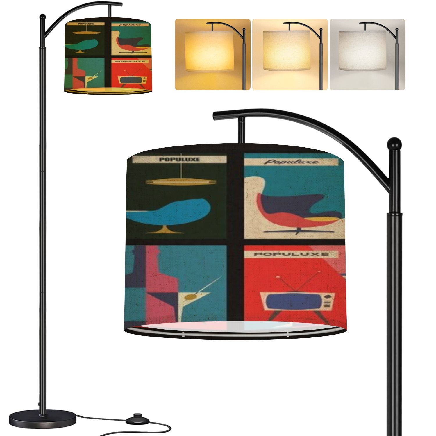 Arc Floor Lamp Mid Century Modern Furniture Poster Set Populuxe Style ...