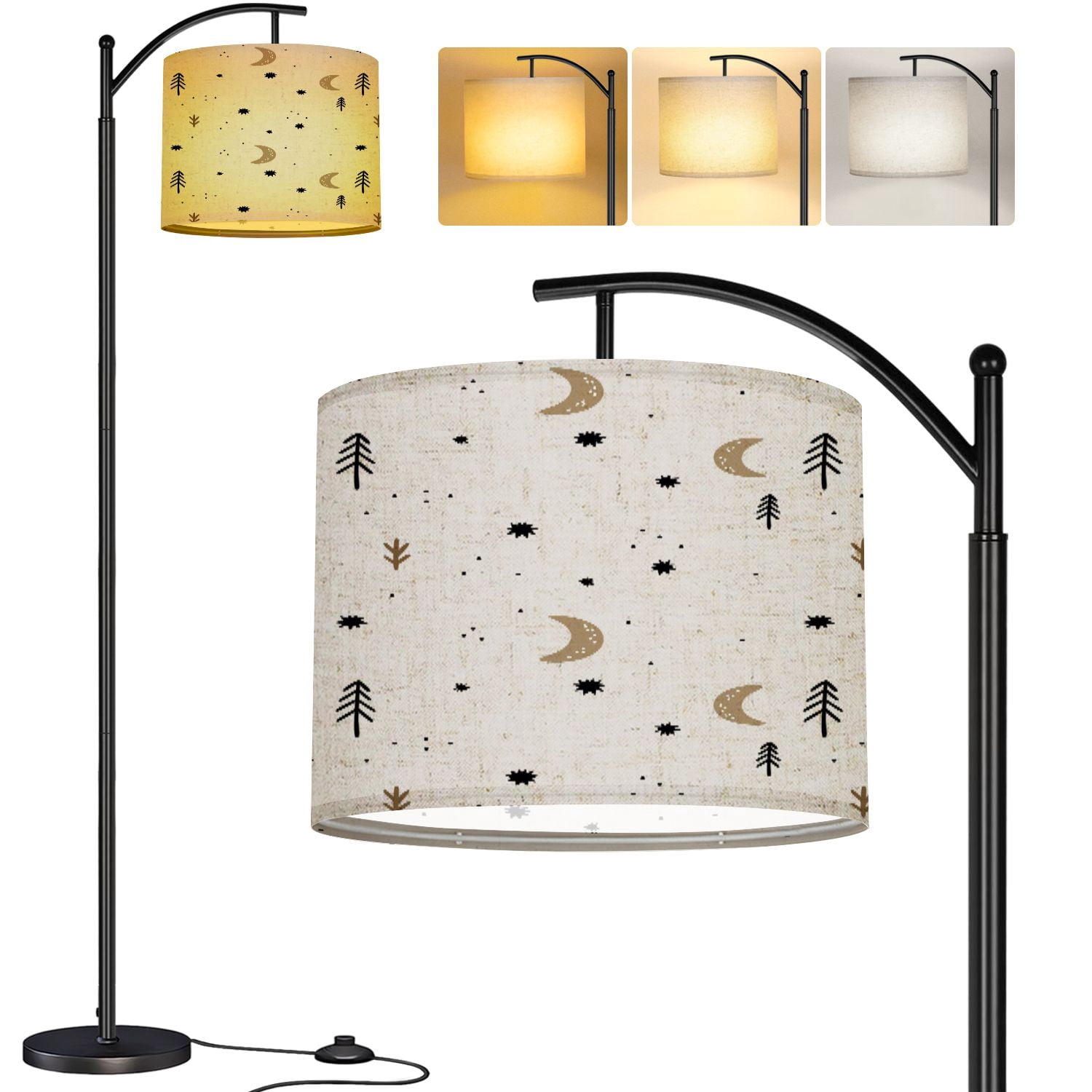 Arc Floor Lamp Minimalistic texture print magic forest tree stars moons ...