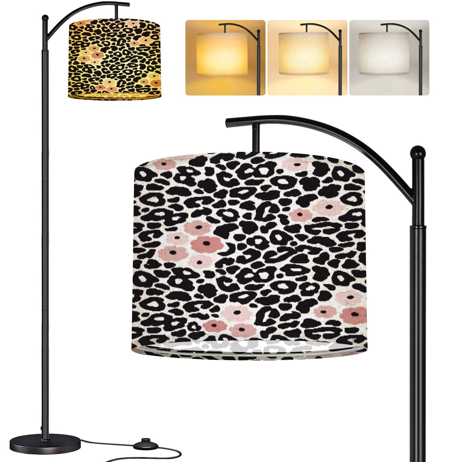 Arc Floor Lamp Modern black white leopard seamless pattern pink flowers ...