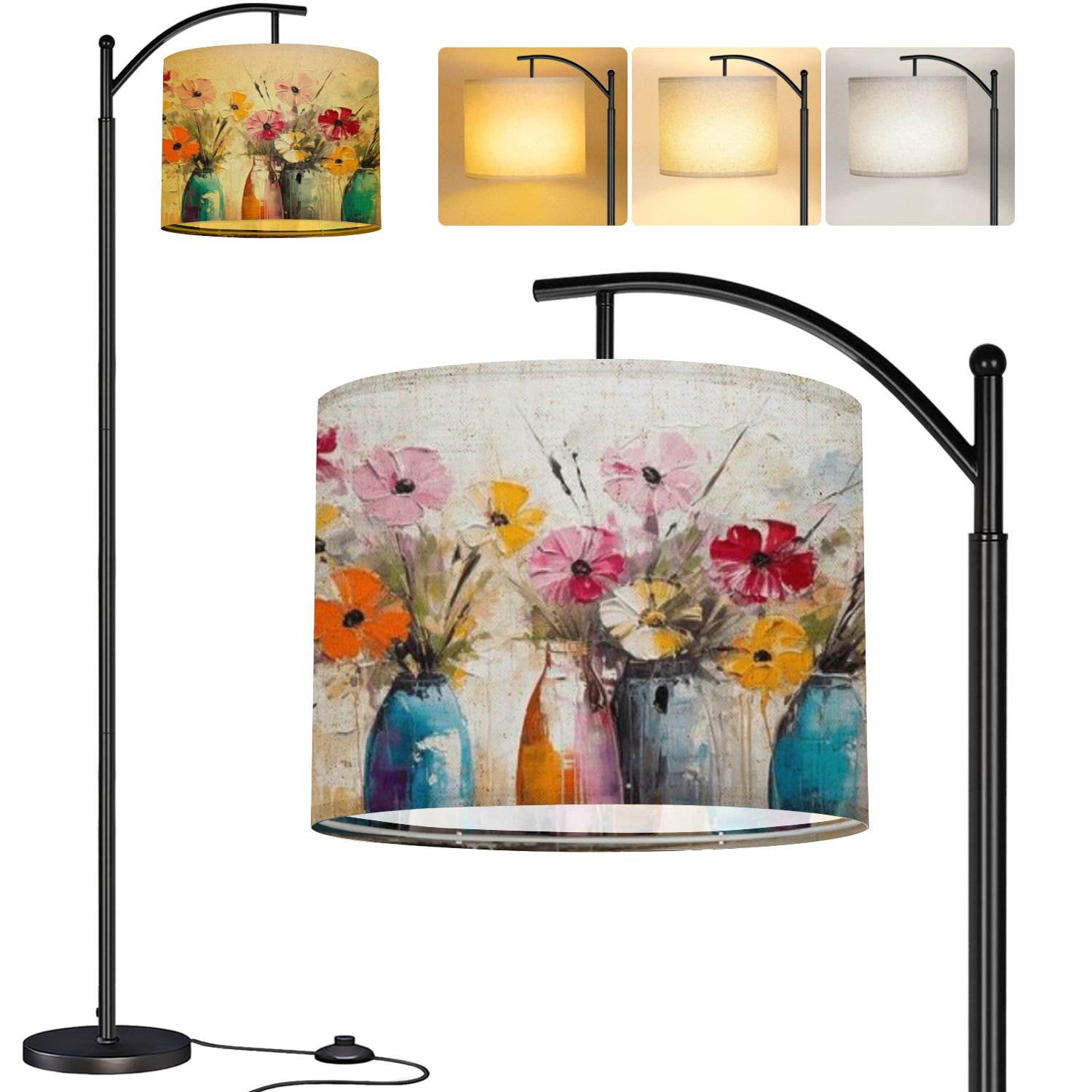 Arc Floor Lamp Modern painting abstract metal texture flowers plants ...