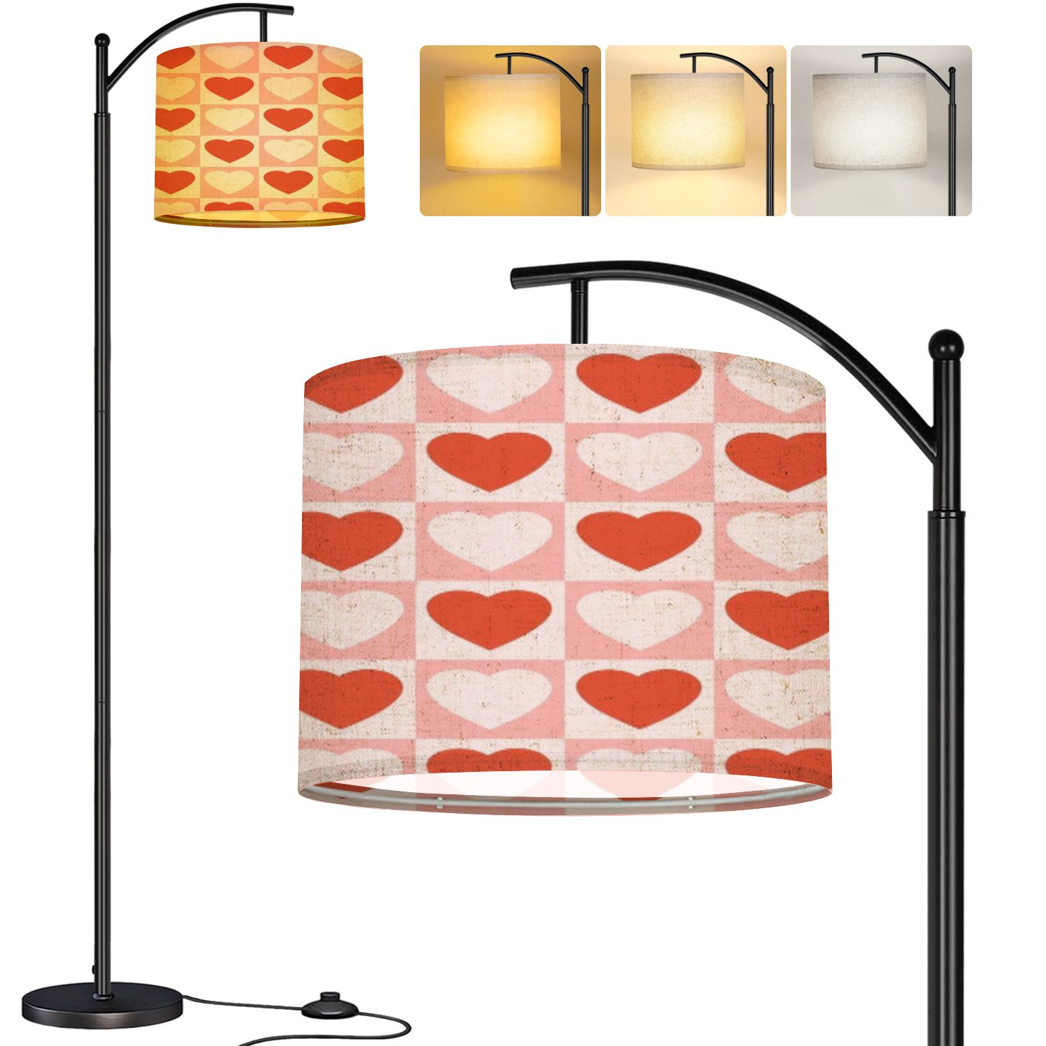 Arc Floor Lamp Monochrome seamless pattern hearts checkered Modern ...