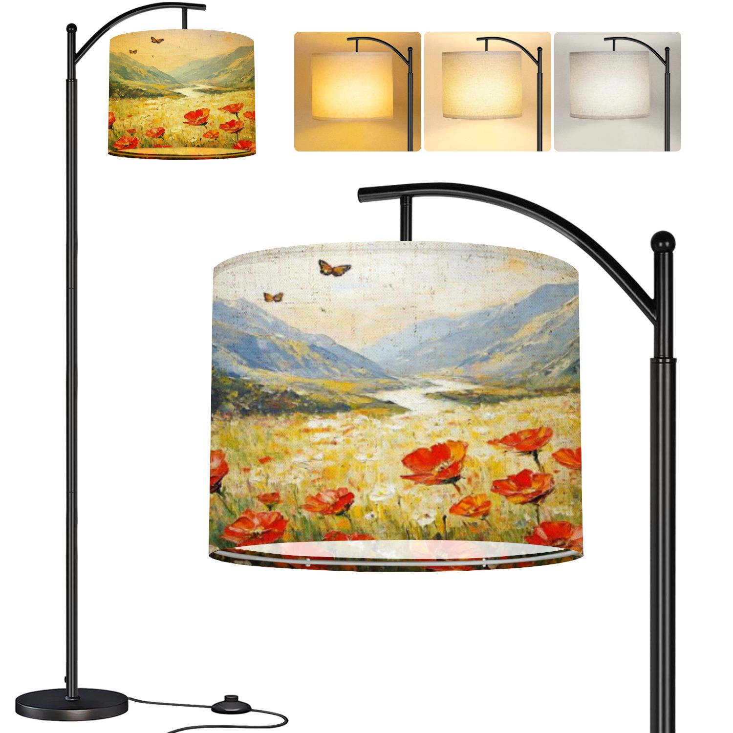 Arc Floor Lamp Mountain Landscape Red Flower Landscape Painting ...