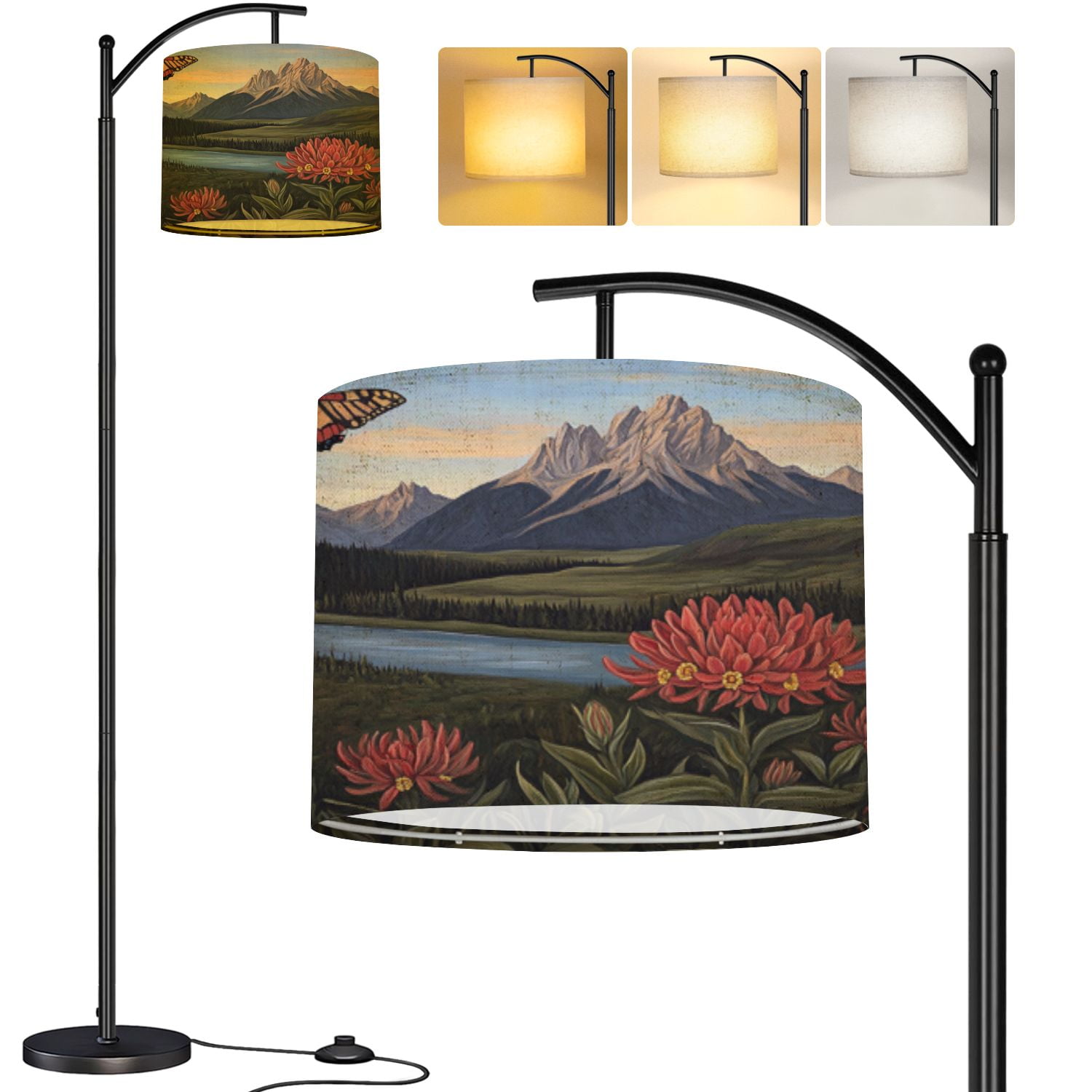 Arc Floor Lamp Mountain Landscape Red Flower Landscape Painting ...