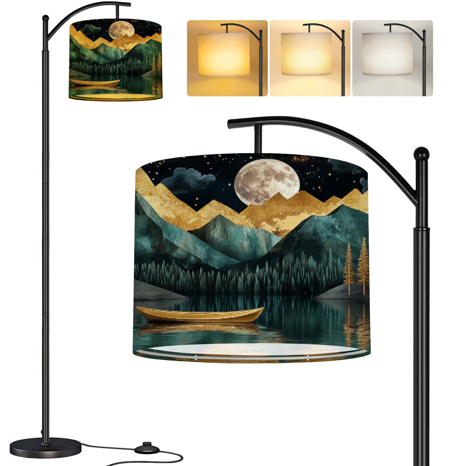 Arc Floor Lamp Mountain Nature Forest Tree Aesthetic Moon Teal Abstract ...
