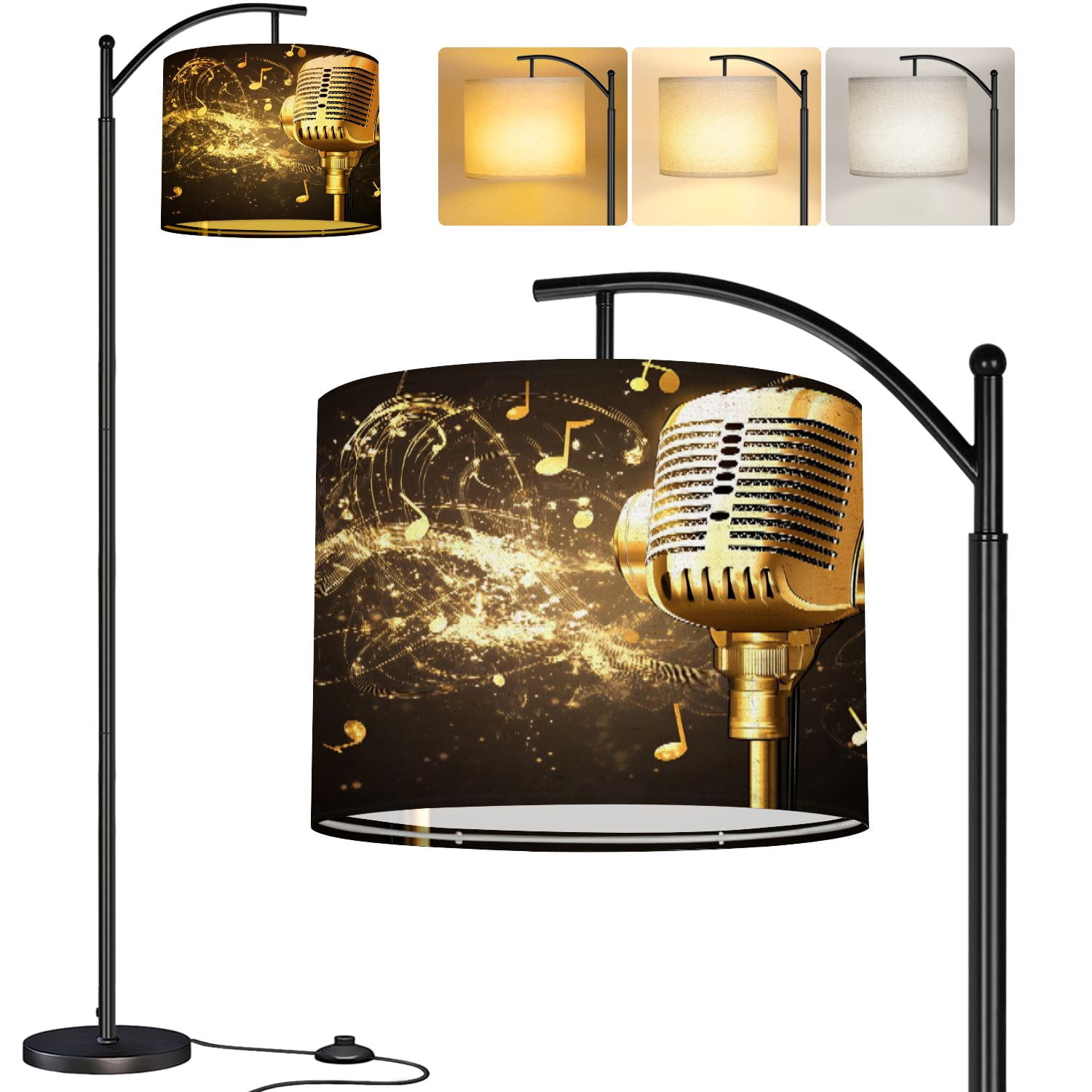 Arc Floor Lamp Music Gold Metal Microphone Headset Musical Note Golden ...