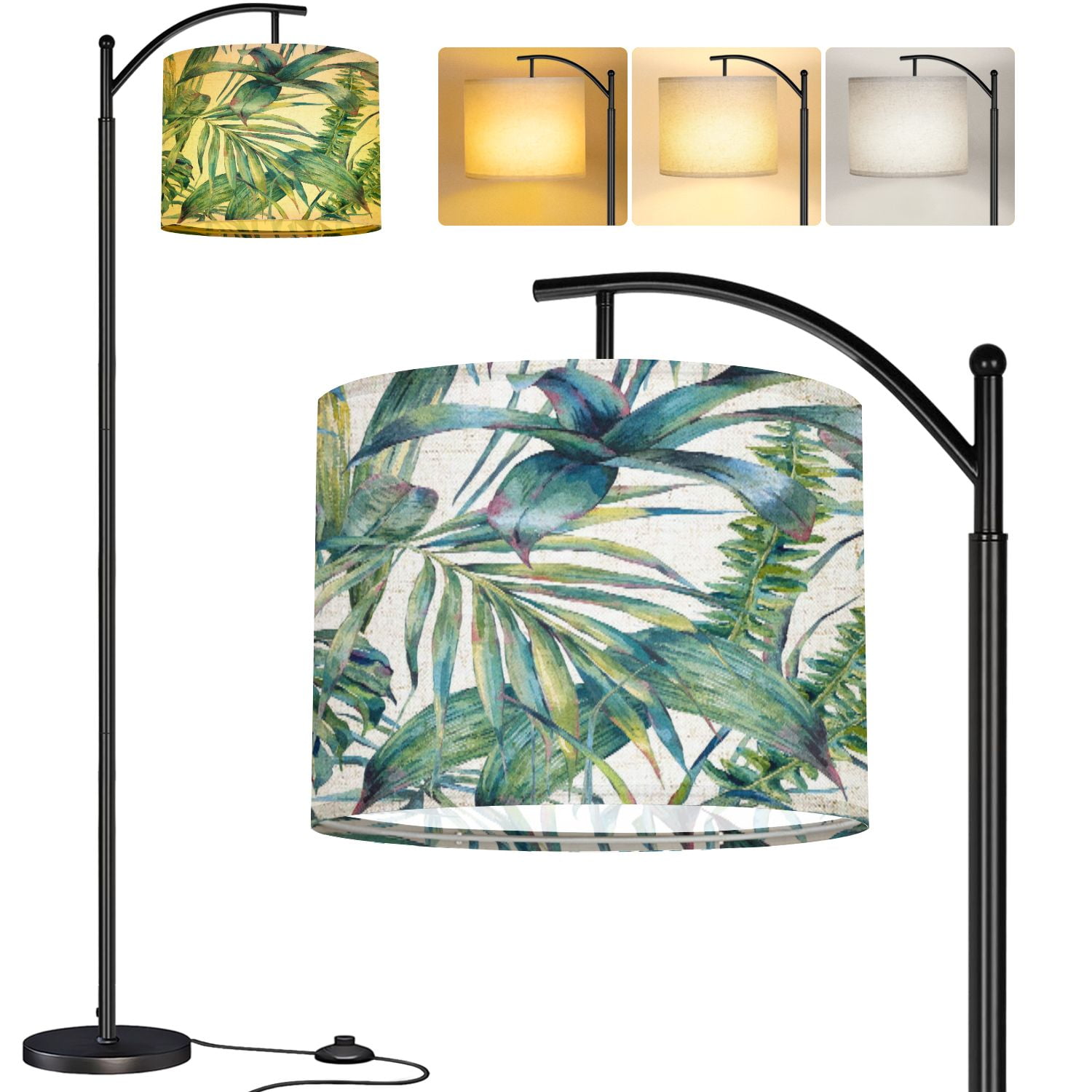 Arc Floor Lamp Natural leaves exotic watercolor seamless pattern green ...