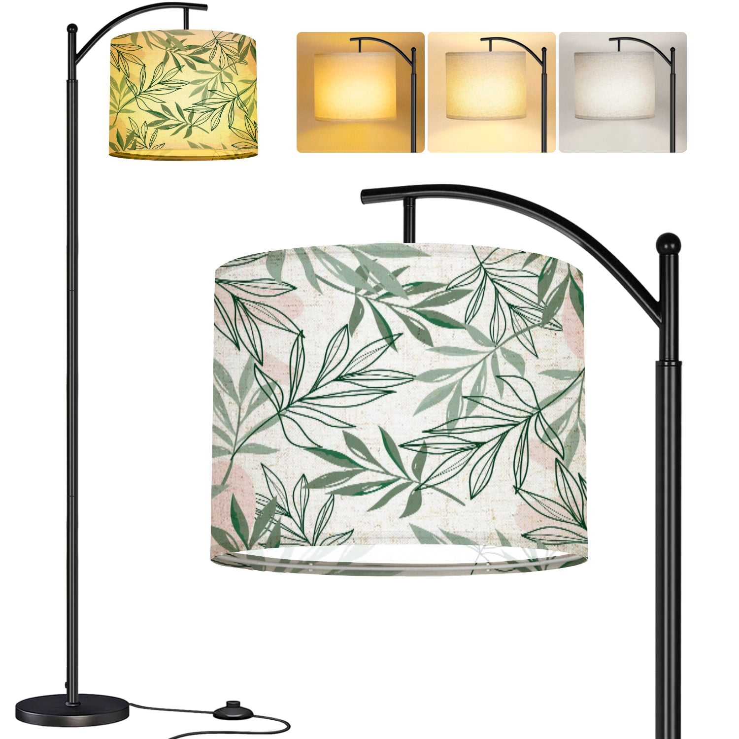 Arc Floor Lamp Nature flowers leaves watercolor seamless pattern ...