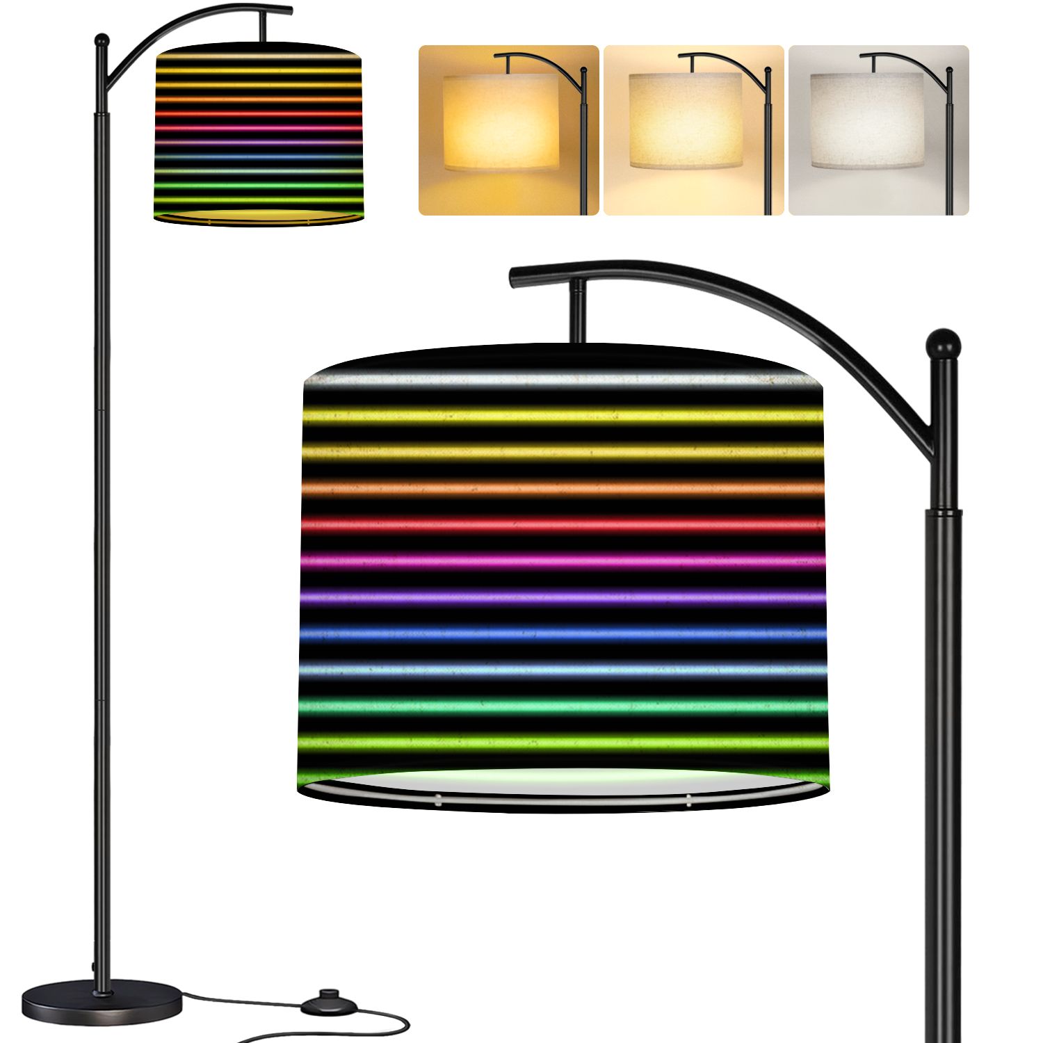 Arc Floor Lamp Neon light tubes set transparent Blue white yellow ...