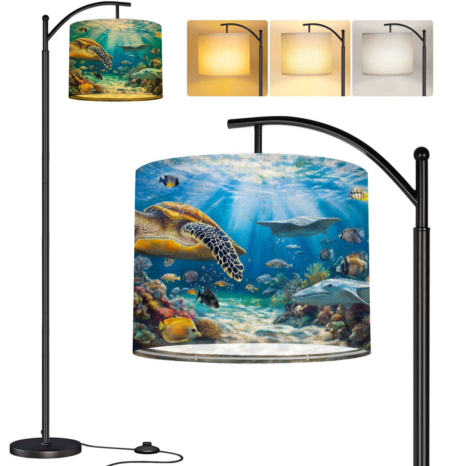 Arc Floor Lamp Ocean Water Sea Turtle Coral Reef Fish Rays Underwater ...