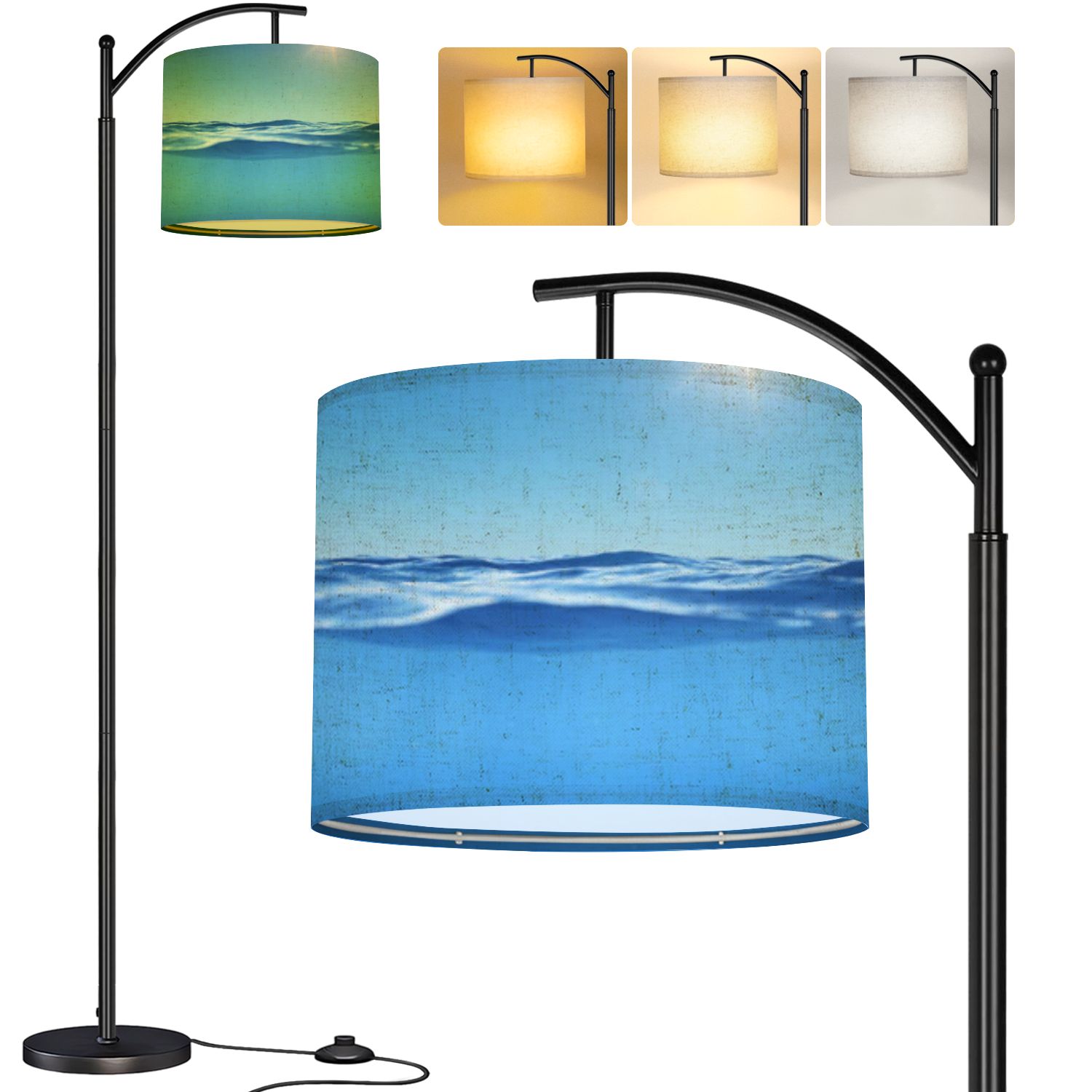 Arc Floor Lamp Ocean sea half water half sky Rays sunlight shining from ...