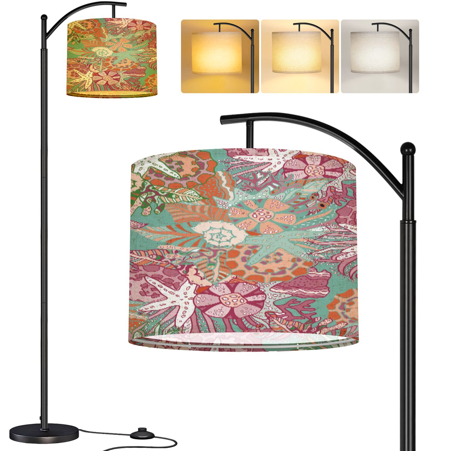 Arc Floor Lamp Ocean sea seamless pattern blue seashells starfishes sea ...