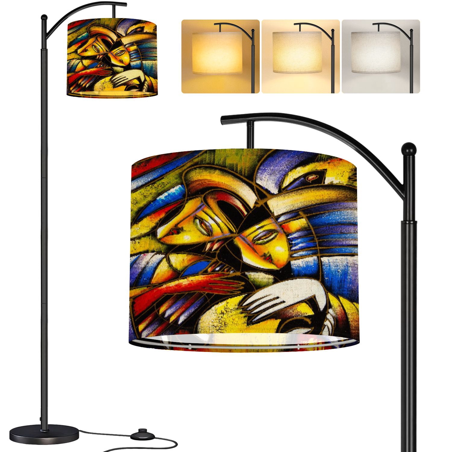 Arc Floor Lamp Oil Painting Abstract Face Tall Modern Standing Lamp LED ...