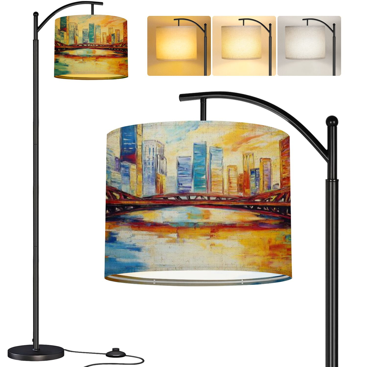 Arc Floor Lamp Oil Painting Chicago City Skyline Bridge Water ...