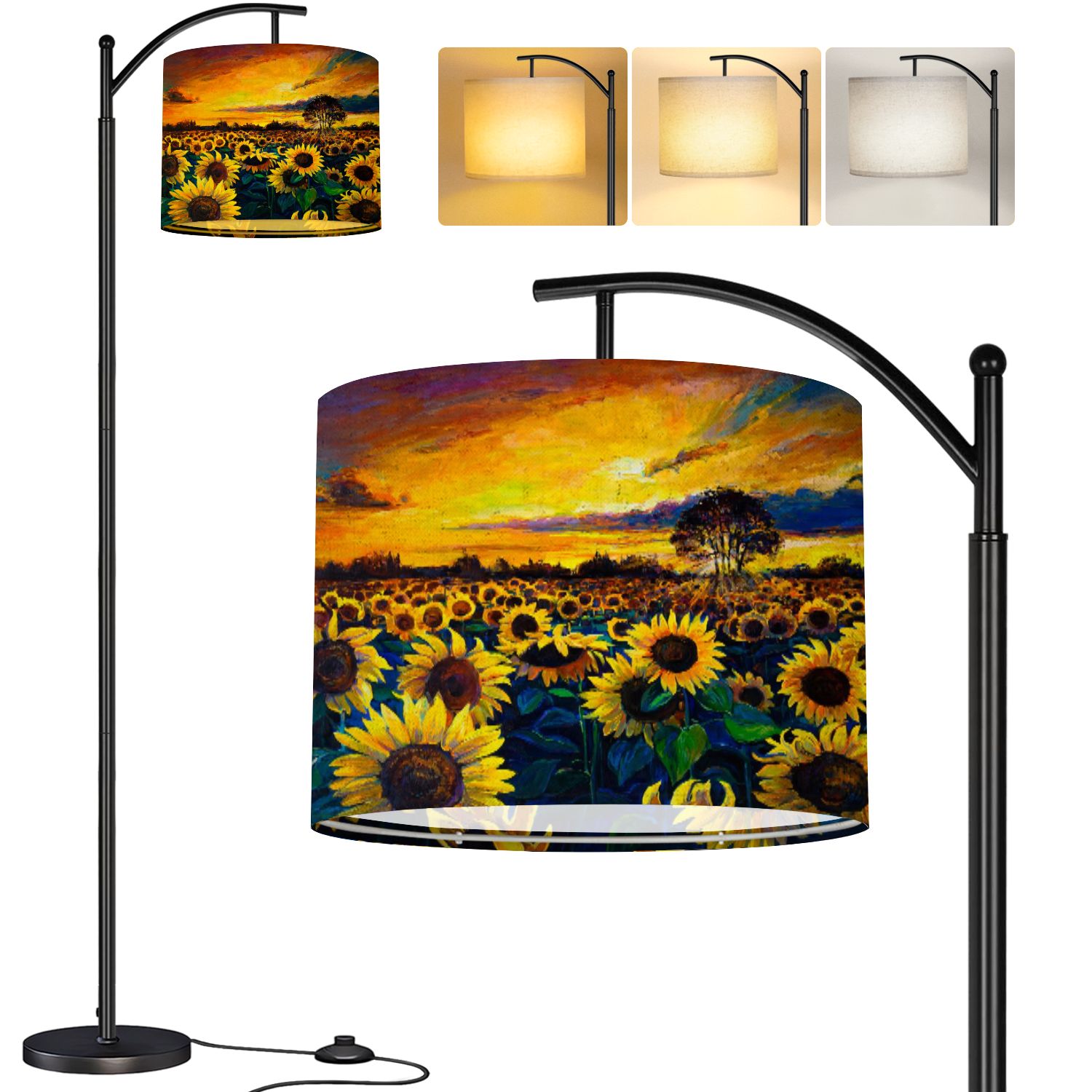 Arc Floor Lamp Oil Painting Sunflower field Modern art Tall Modern ...