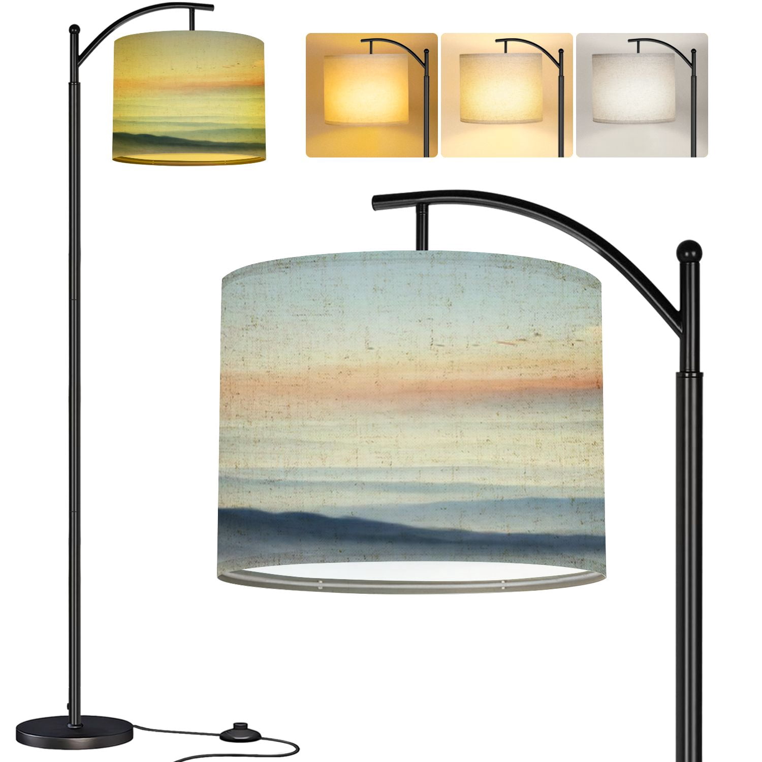 Arc Floor Lamp Oriental classical ink painting Warm color watercolor ...