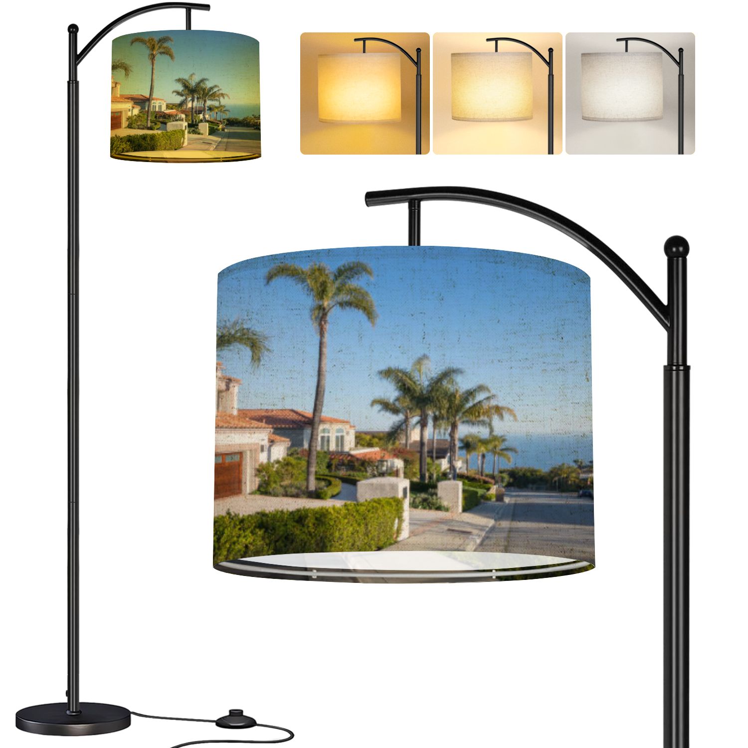Arc Floor Lamp Pacific Palisades street palm trees ocean view Southern ...