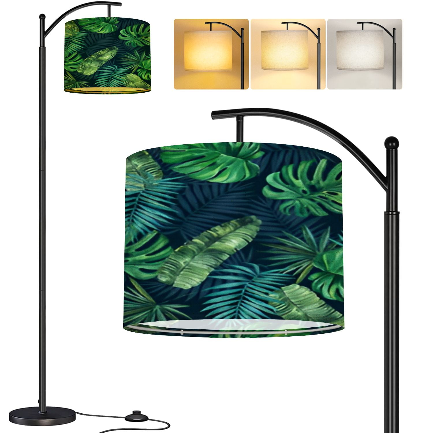 Arc Floor Lamp Palm leaves blue watercolor drawing seamless Tall Modern ...