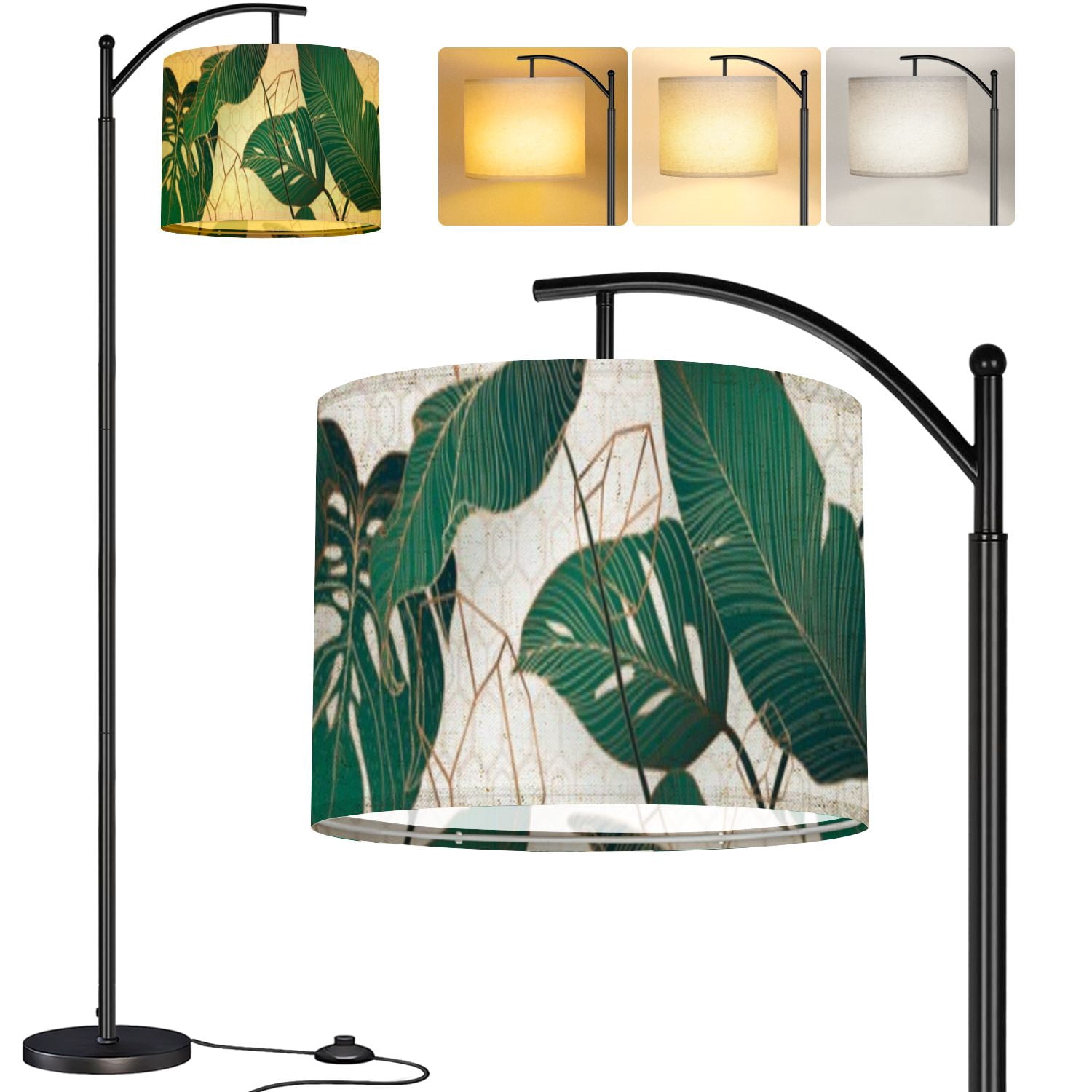 Arc Floor Lamp Palm leaves gold black white marble artistic covers ...