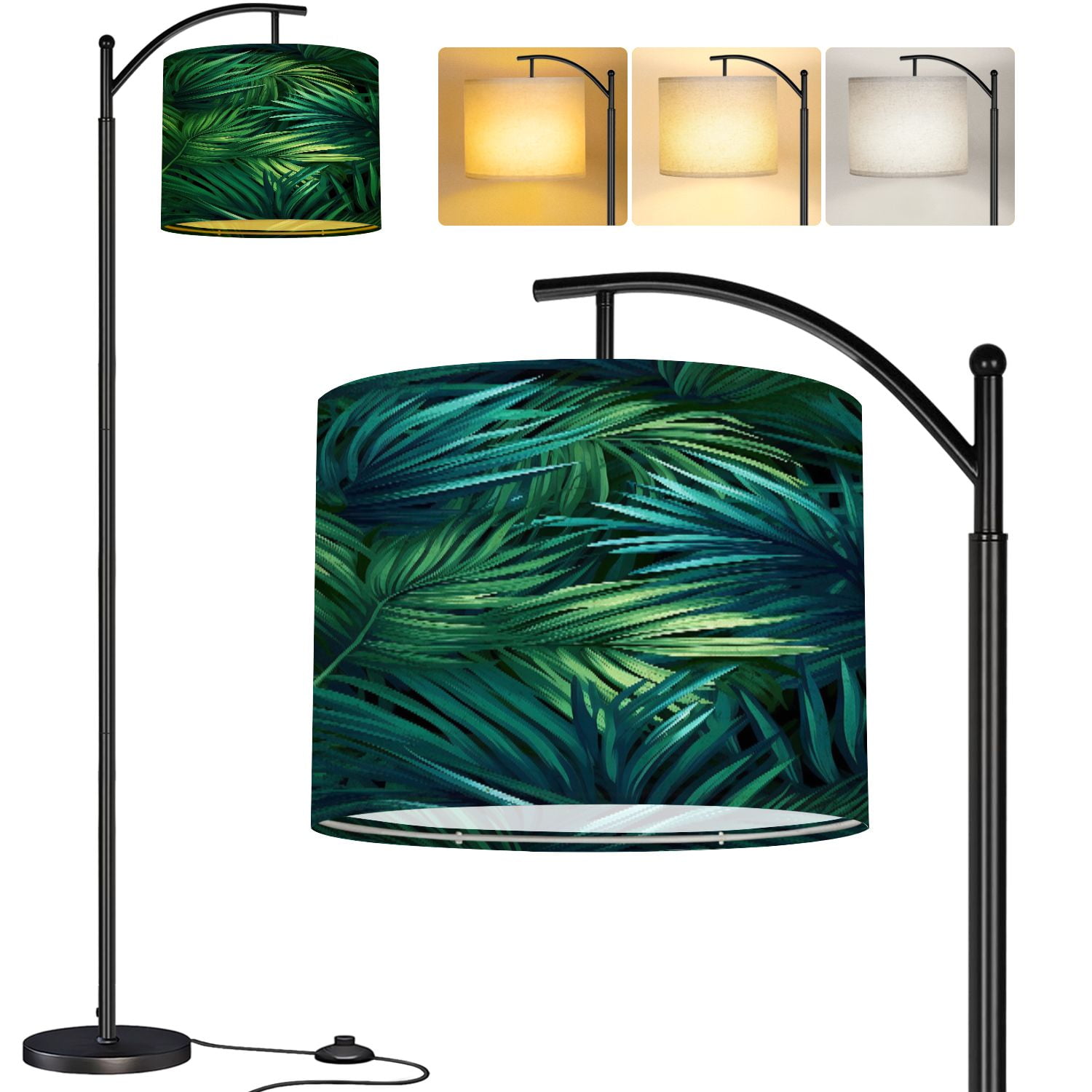 Arc Floor Lamp Palm leaves seamless pattern tile floral jungle green ...