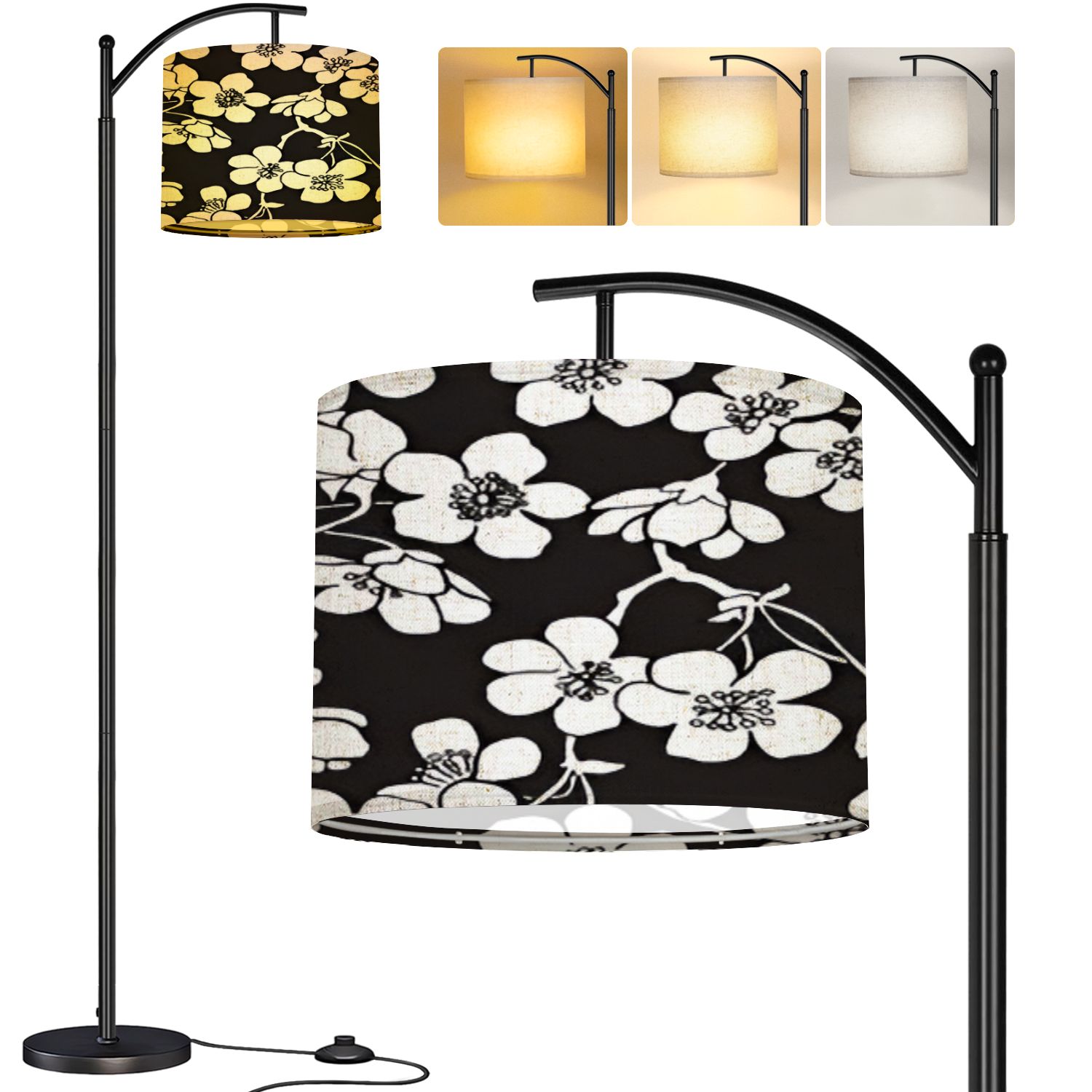 Arc Floor Lamp Pattern Flower Cherry Black Tall Modern Standing Lamp ...