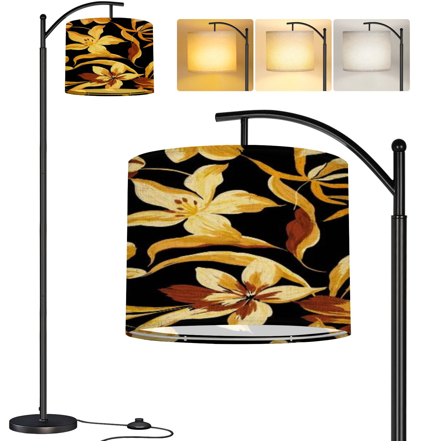 Arc Floor Lamp Pattern textile tropical leaves flowers palm geometric ...