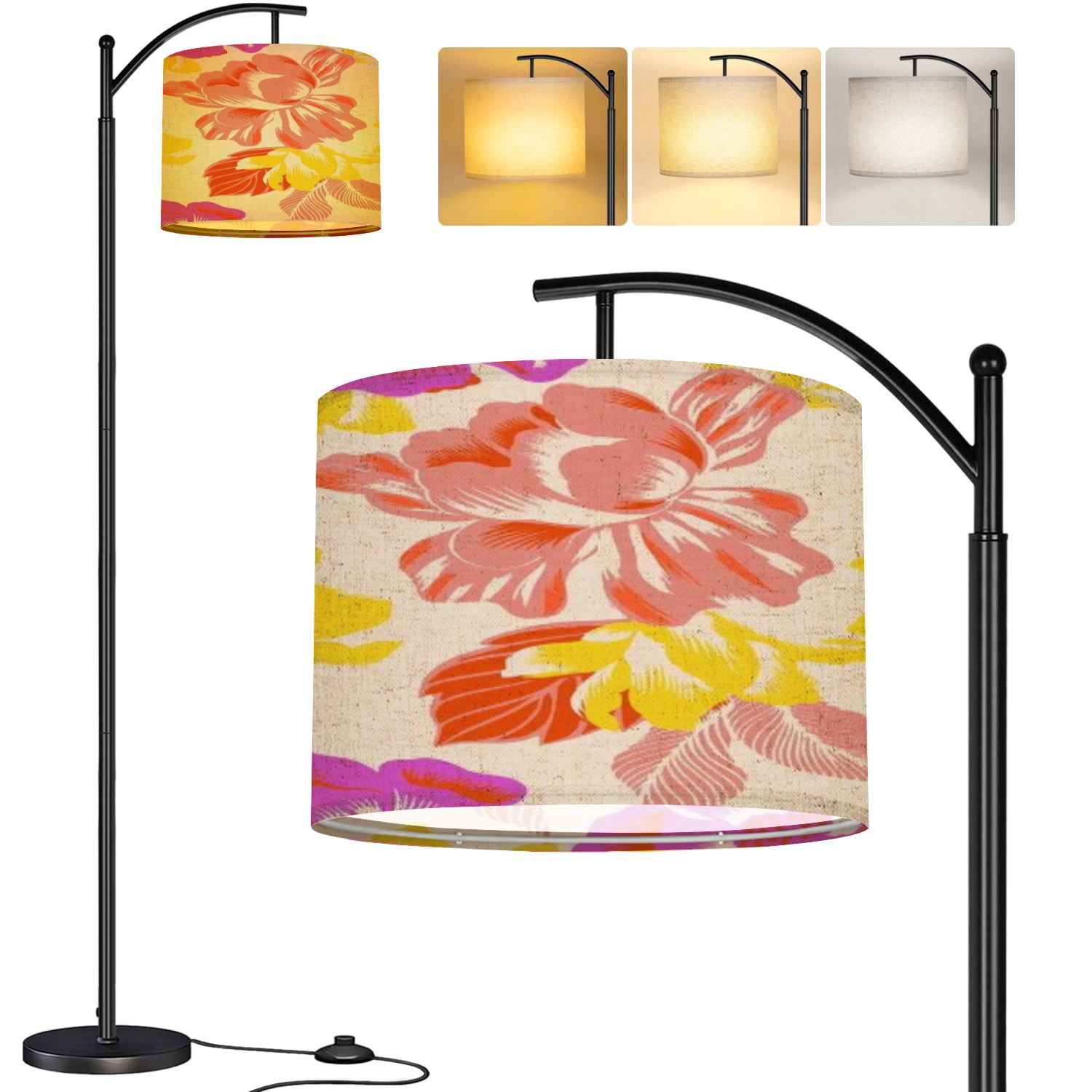Arc Floor Lamp Pattern textile tropical leaves flowers palm geometric ...