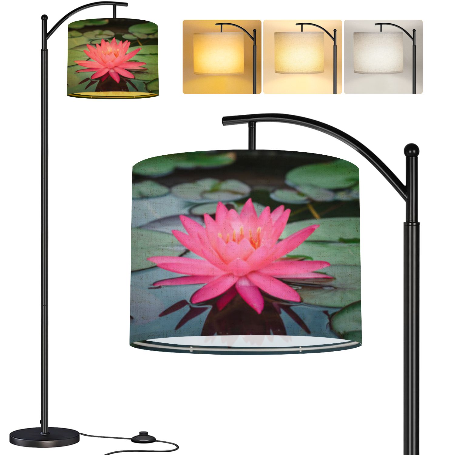 Arc Floor Lamp Pink lotus flower pond dark tone aquatic waterlily ...