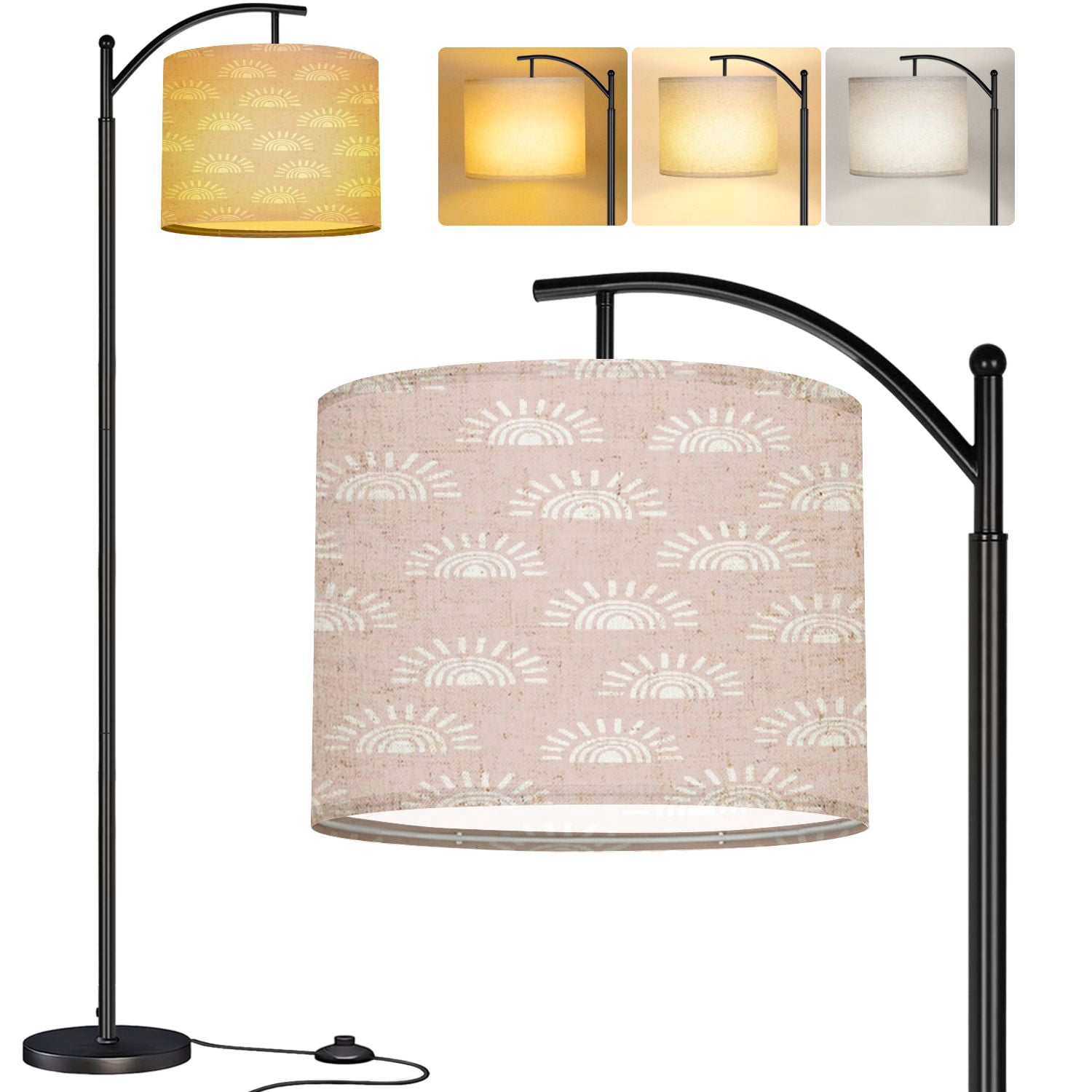 Arc Floor Lamp Pink seamless pattern hand drawn rainbows Fabric design ...