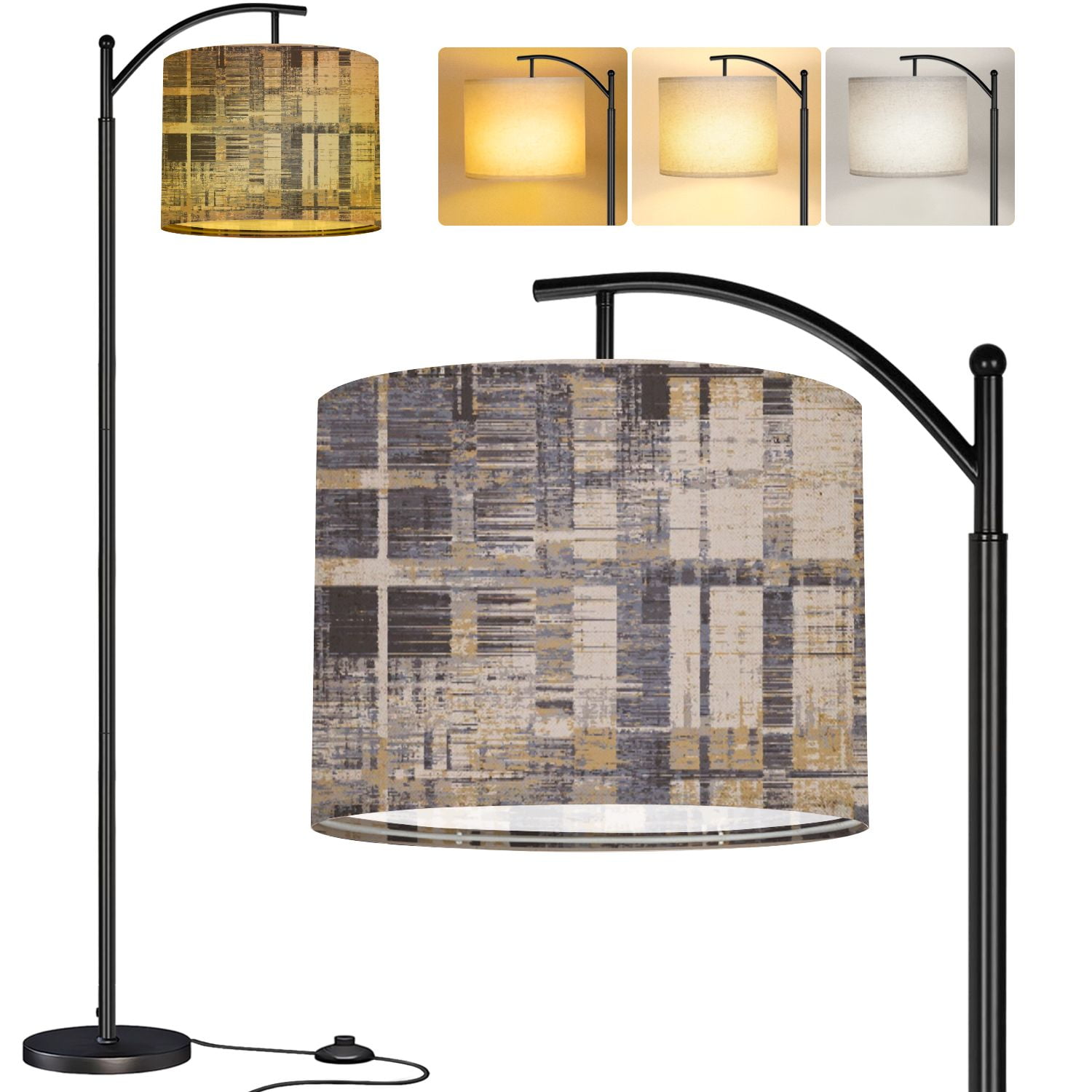 Arc Floor Lamp Plaid check patten indigo navy beige cream pale beige ...