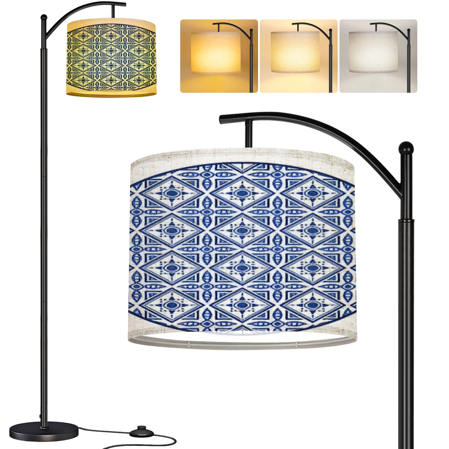 Arc Floor Lamp Porcelain plate traditional blue white design Asian ...