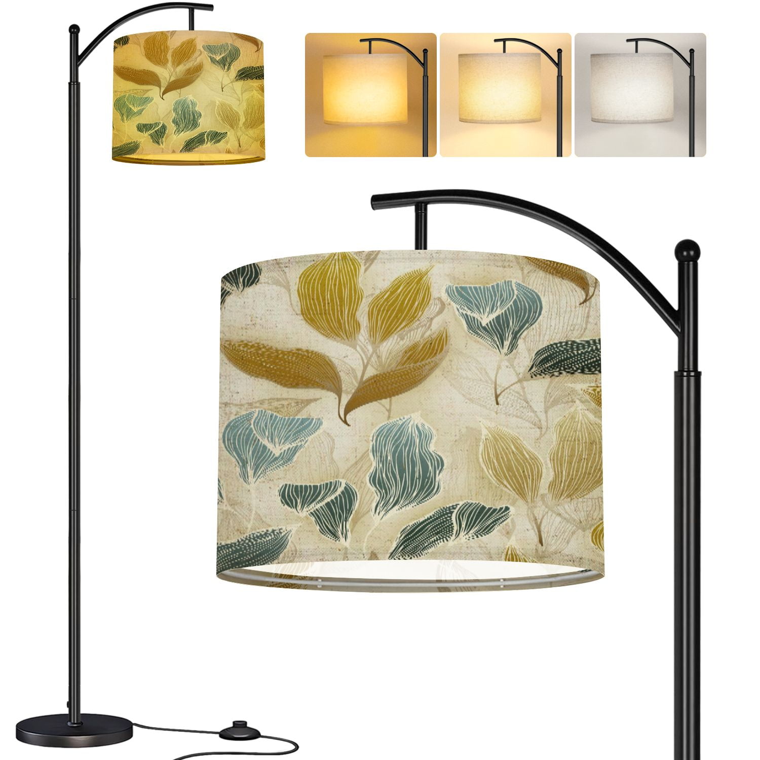 Arc Floor Lamp Premium floral pattern bush leaves tree foliage blue ...