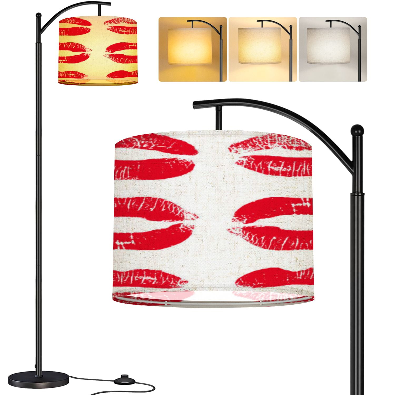 Arc Floor Lamp Print red lips white Tall Modern Standing Lamp LED ...