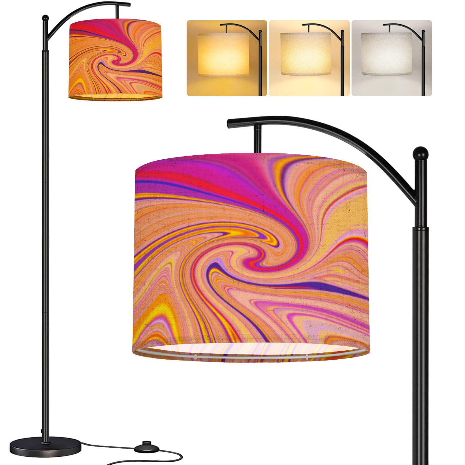 Arc Floor Lamp Psychedelic patterns curved shapes shades purple yellow ...
