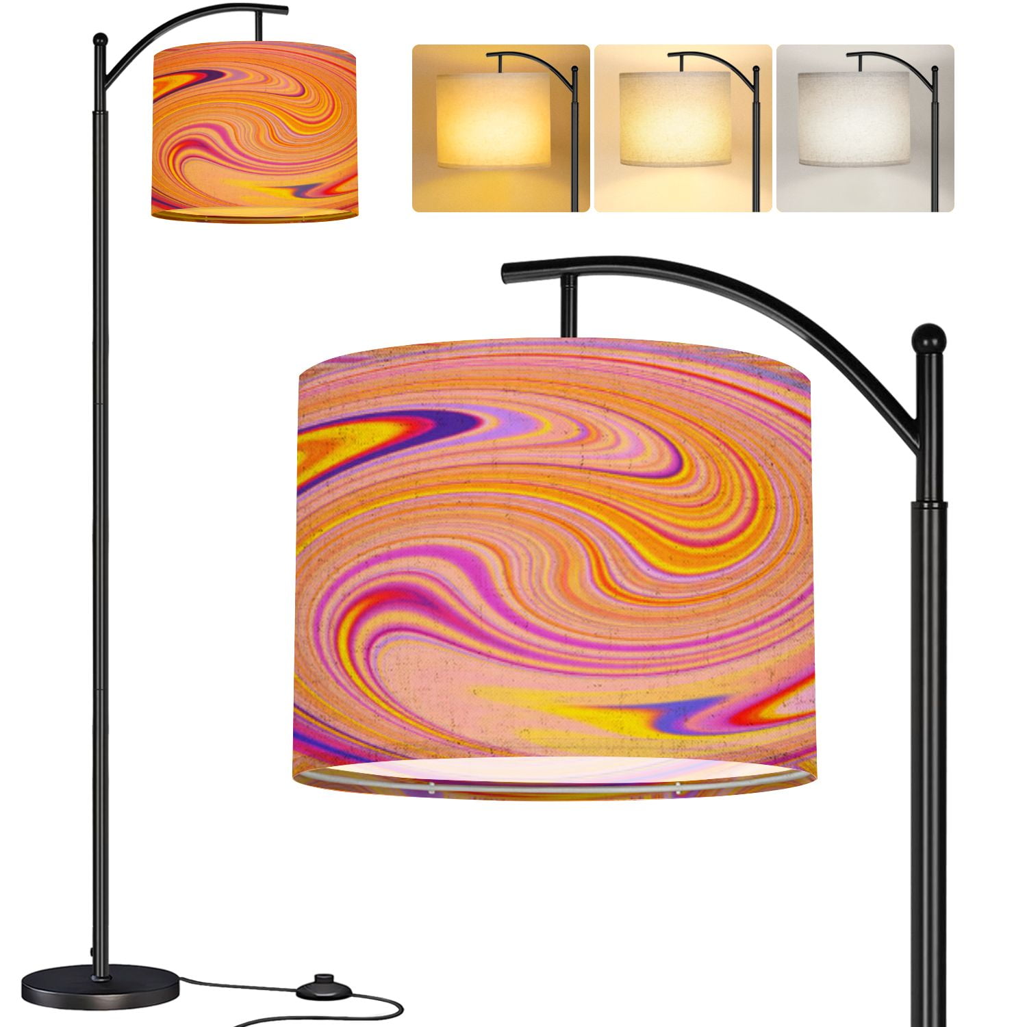 Arc Floor Lamp Psychedelic patterns curved shapes shades purple yellow ...