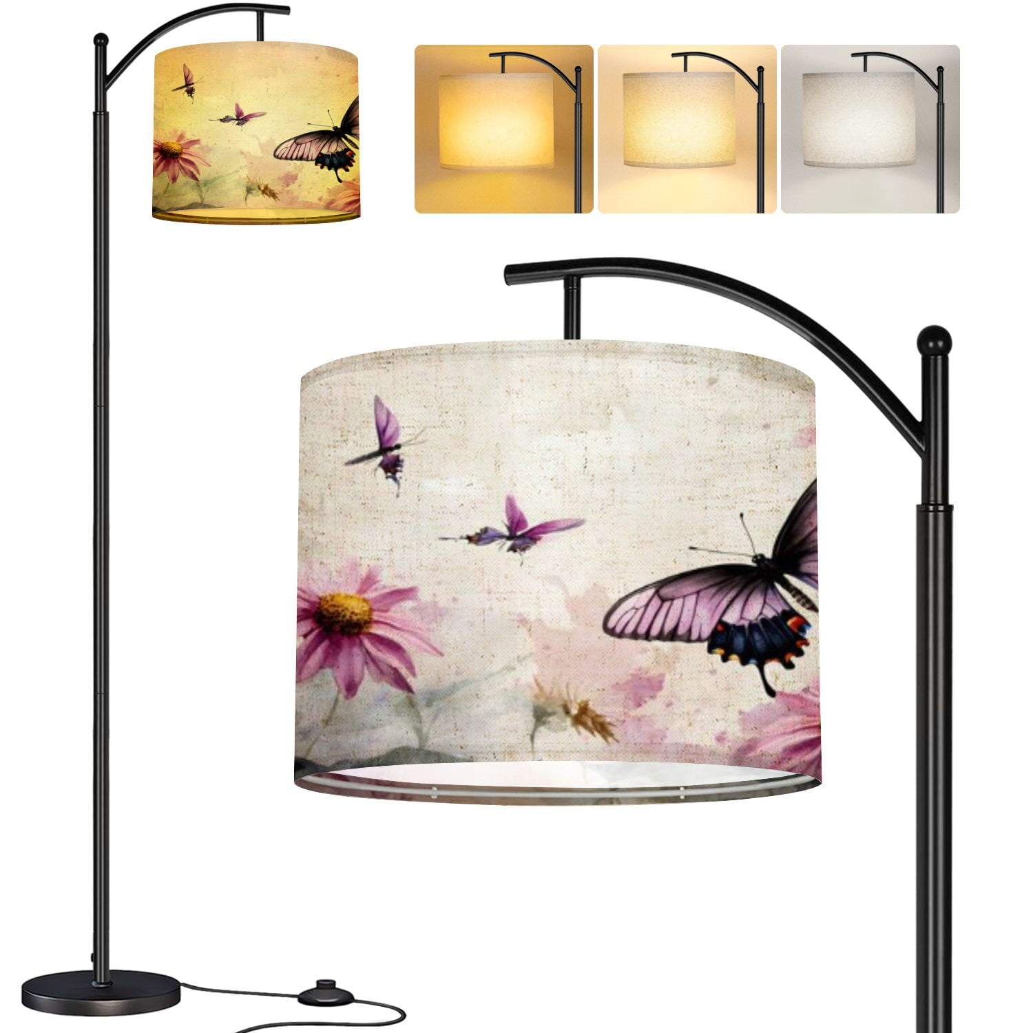 Arc Floor Lamp Purple Floral Flowers Pink Botanical Butterfly ...