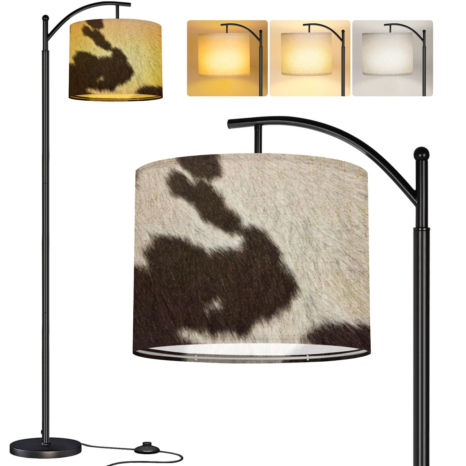 Arc Floor Lamp Real Cowhide Beautiful white brown cowhide Close up cow ...