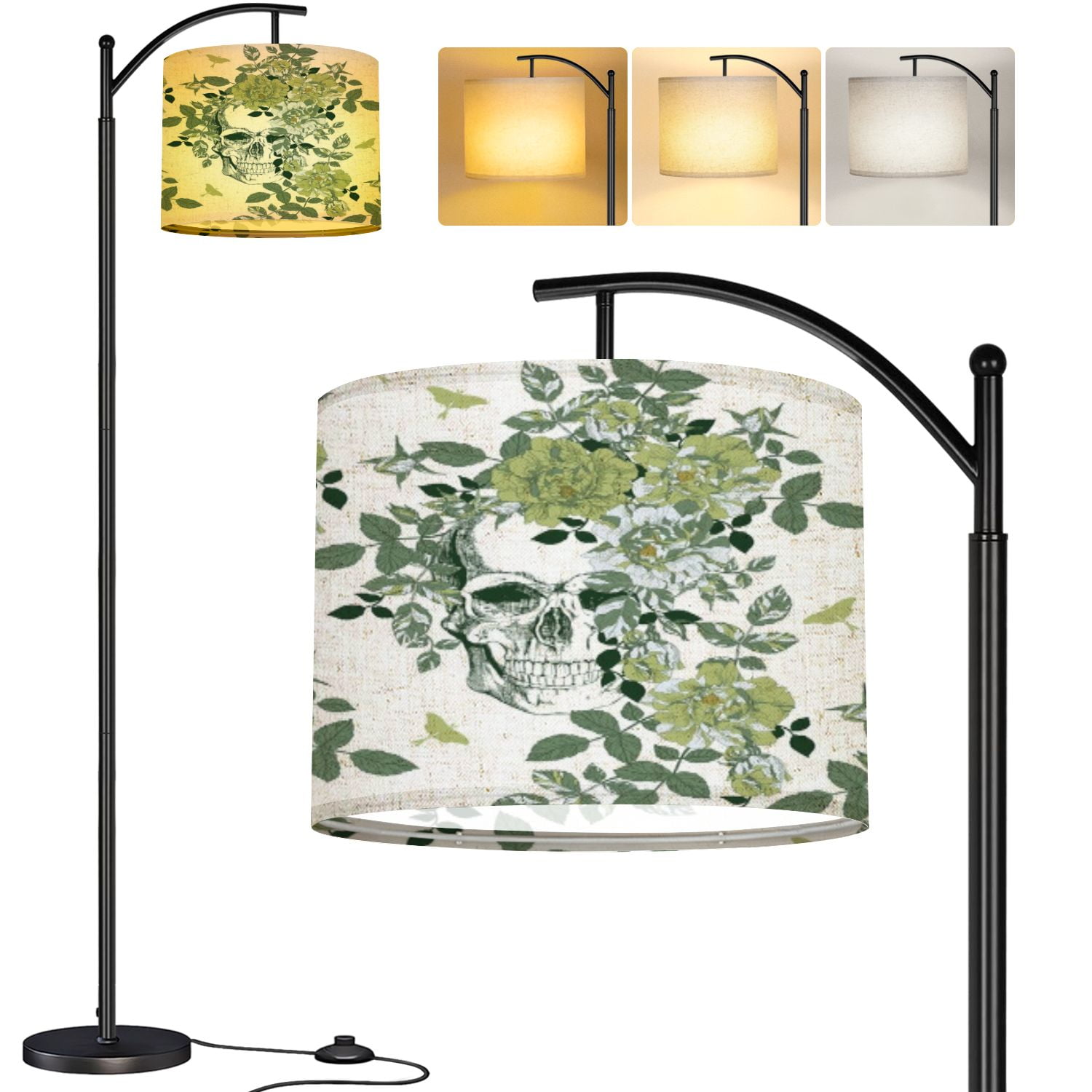 Arc Floor Lamp Realistic anatomic skull flowers seamless transparent ...