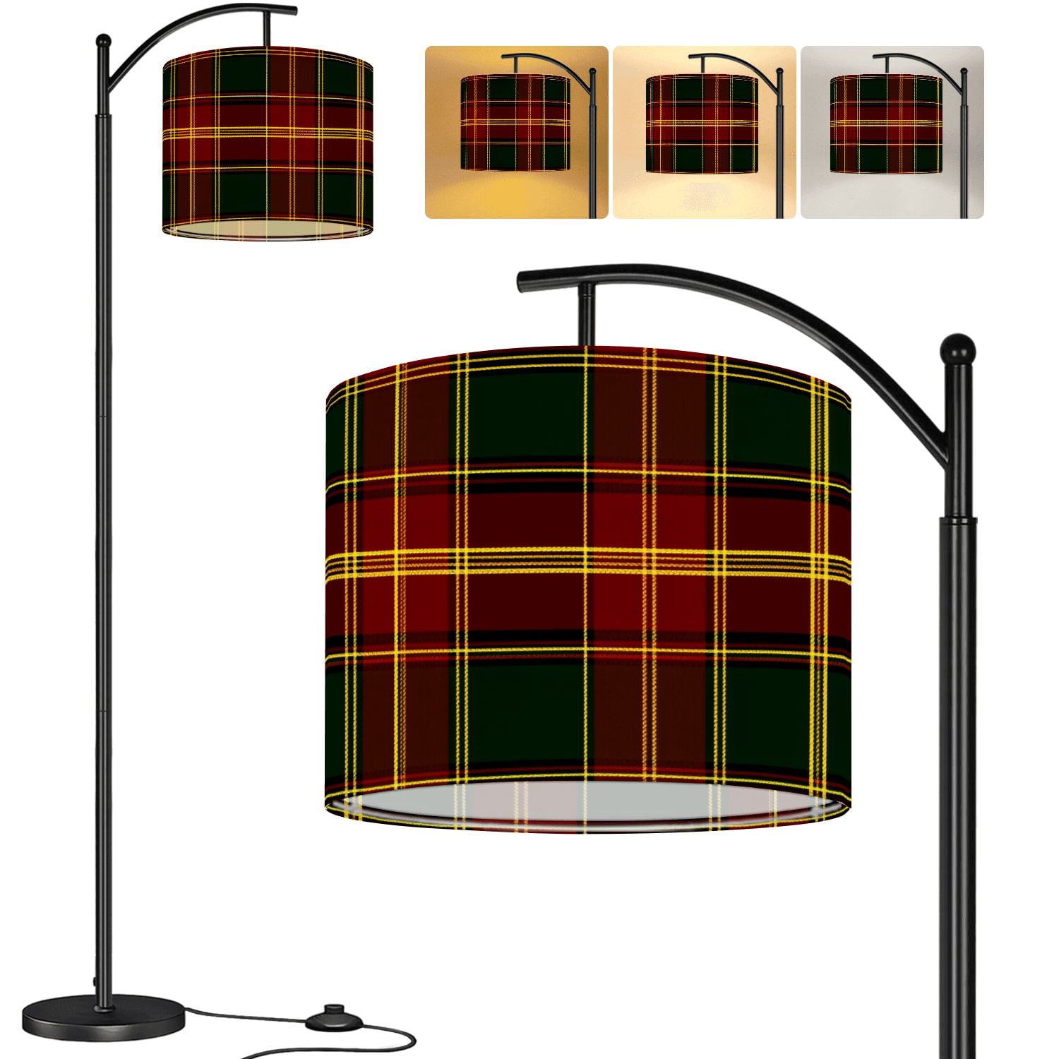 Arc Floor Lamp Red Green Tartan Plaid Tall Modern Standing Lamp LED ...