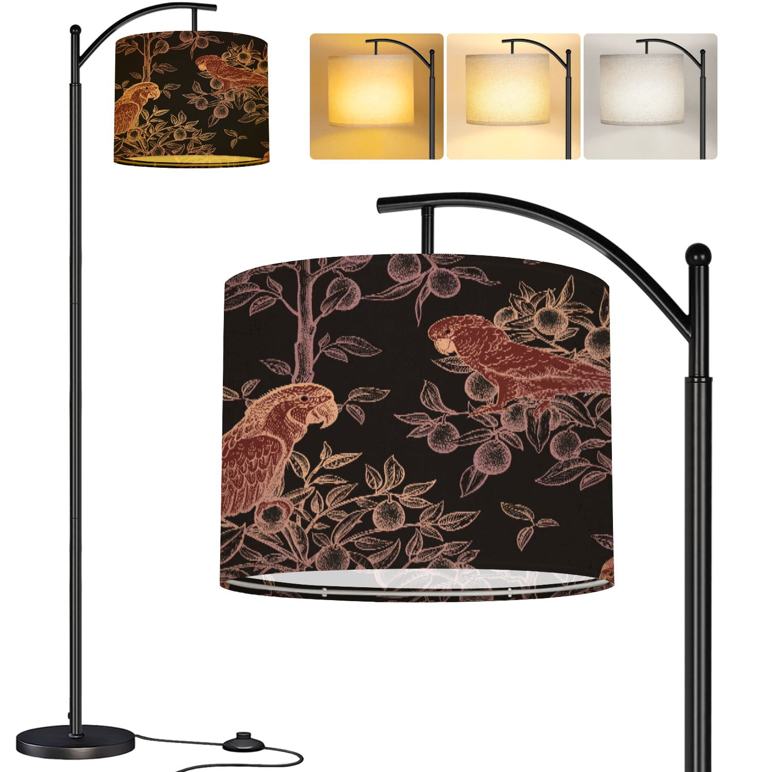 Arc Floor Lamp Red birds parrots golden citrus trees black Luxury ...