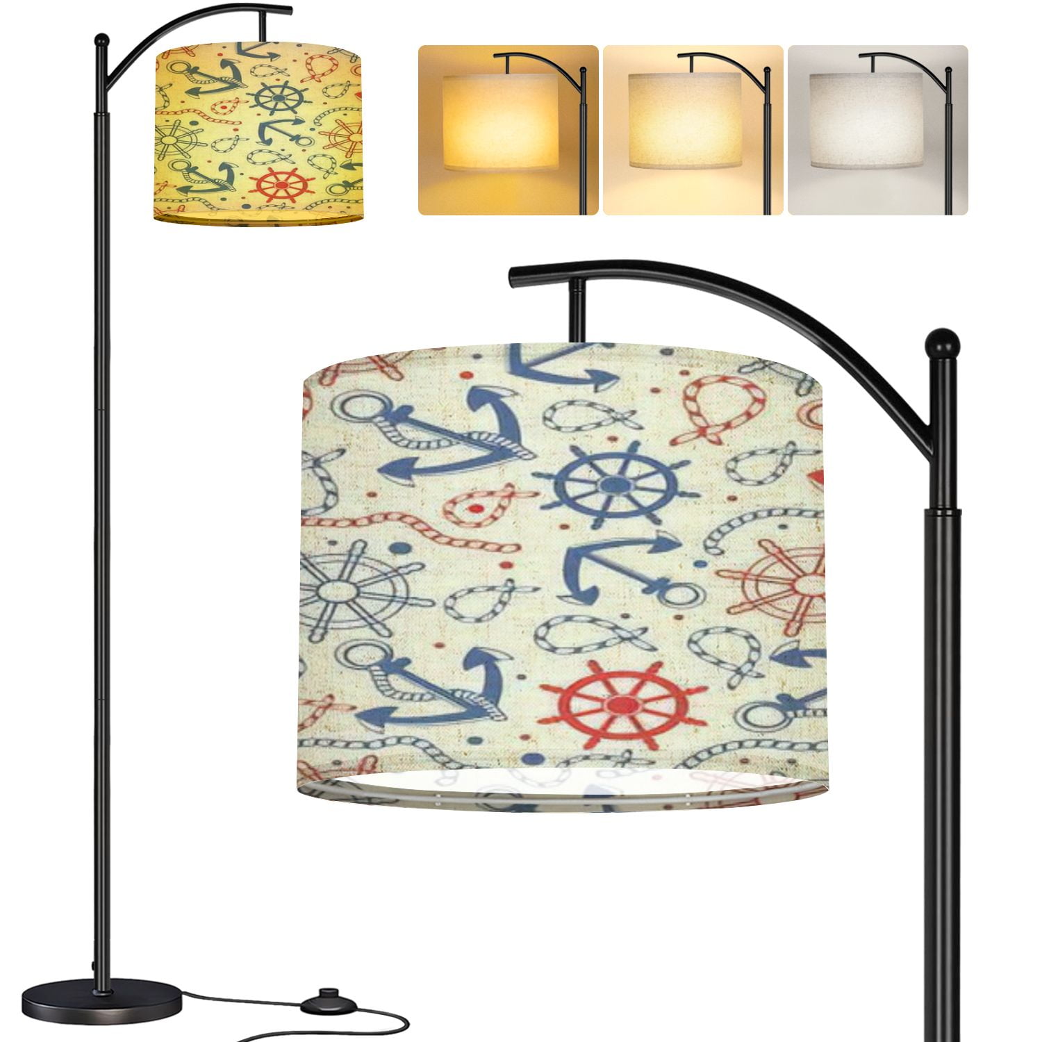 Arc Floor Lamp Red navy seamless anchor Tall Modern Standing Lamp LED ...